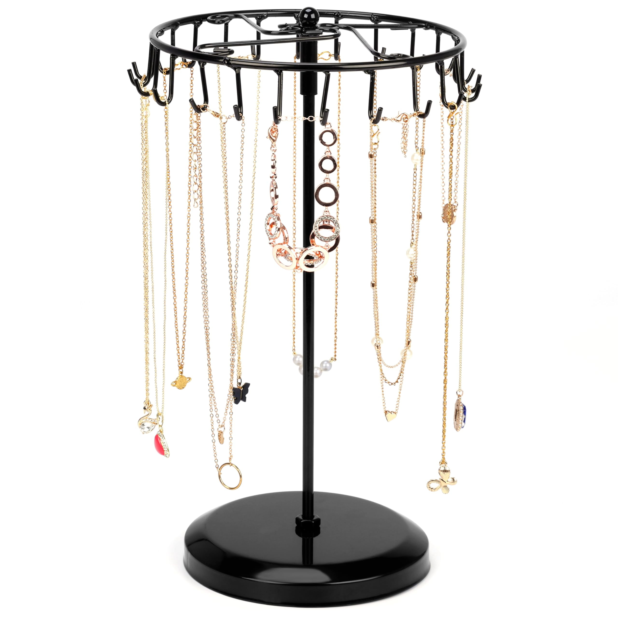 BELLE VOUS Black Metal Rotating Jewelry Stand, 23 Hooks, Storage for ...