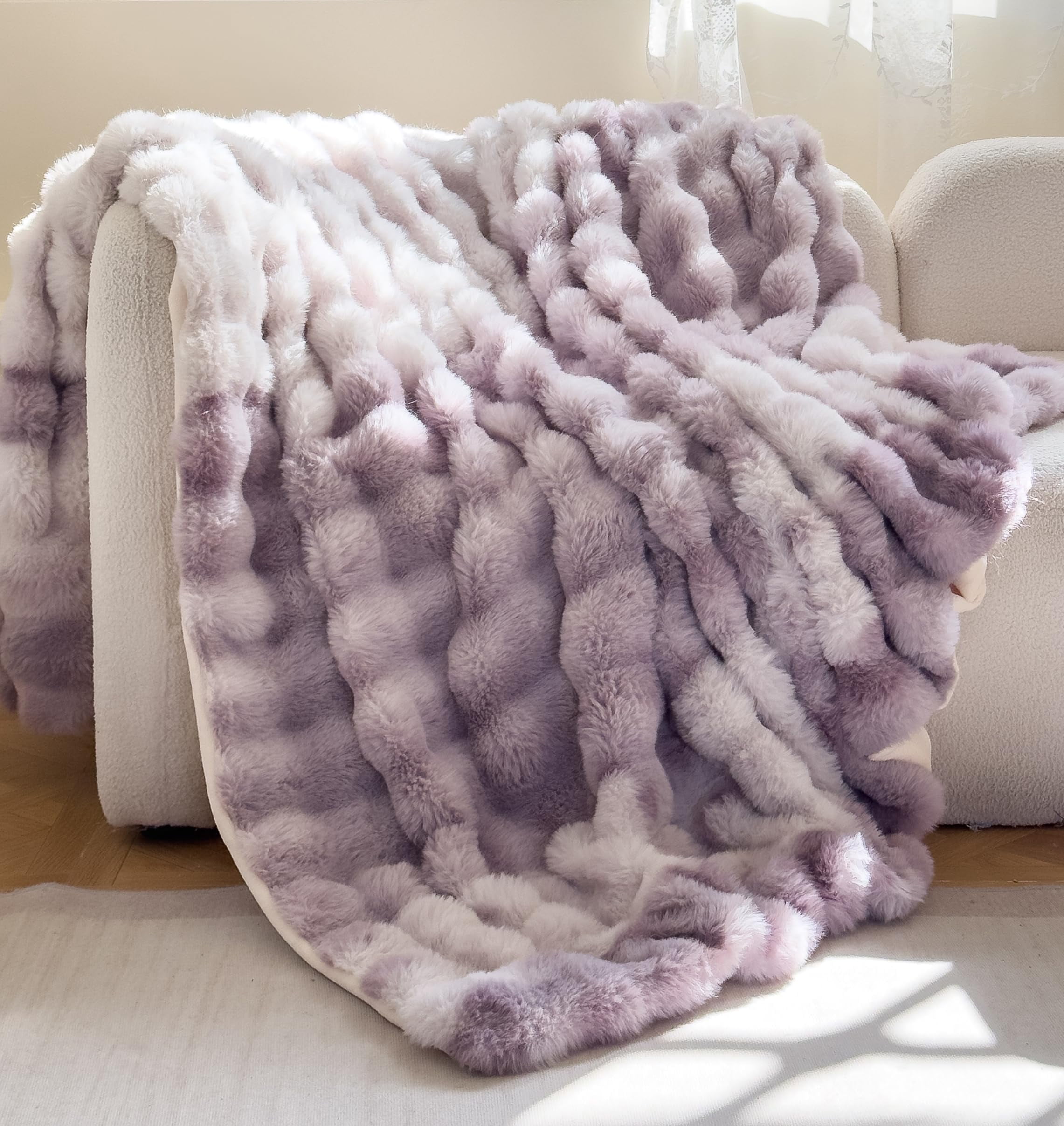BELLEBED Faux Fur Throw Blanket for Couch,Fluffy Cozy Soft Plush Luxury ...