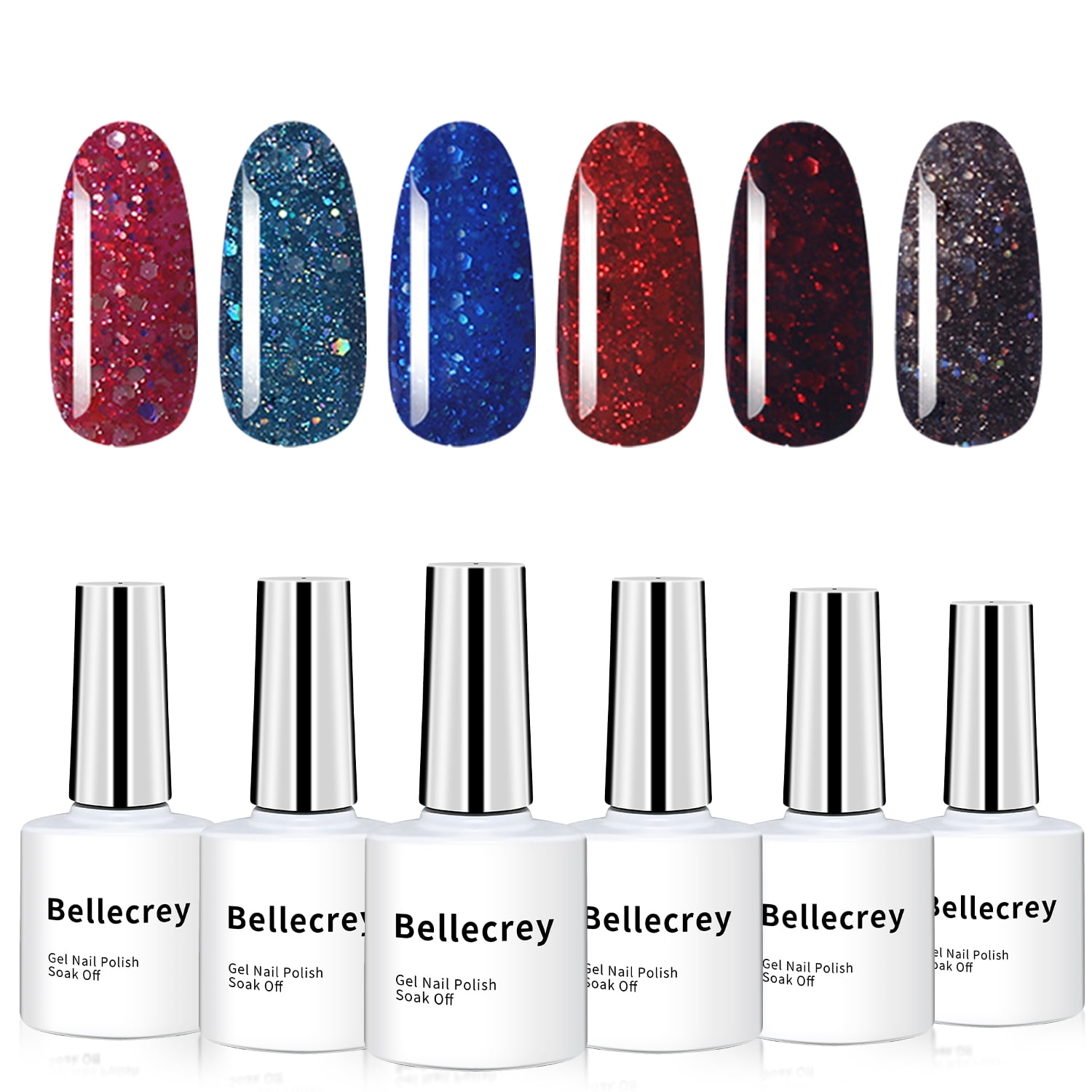 BELLECREY Gel Nail Polish Set,6 Colours Blue and Red Illusion Nail Gel ...