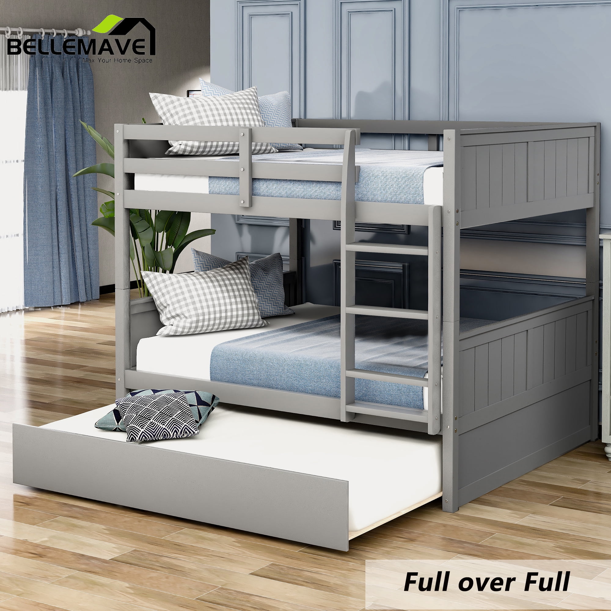 BELLEMAVE Full Over Full Bunk Bed, Wood Bunk Bed Frame with Twin ...