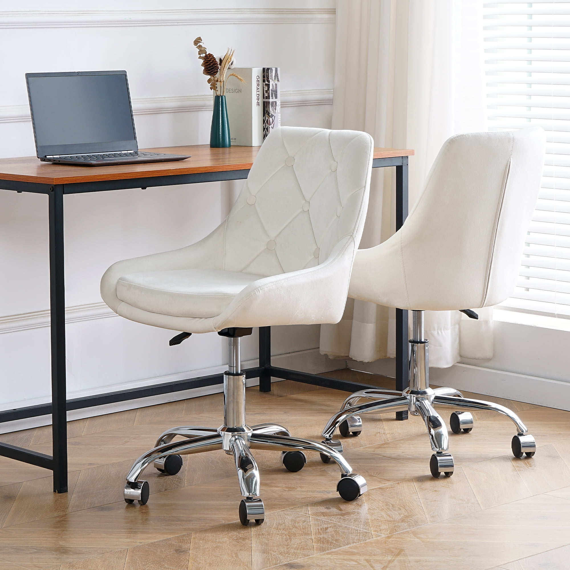BELLEMAVE Modern Velvet Fabric Chair with Wheels,Five-Star Legged Home ...