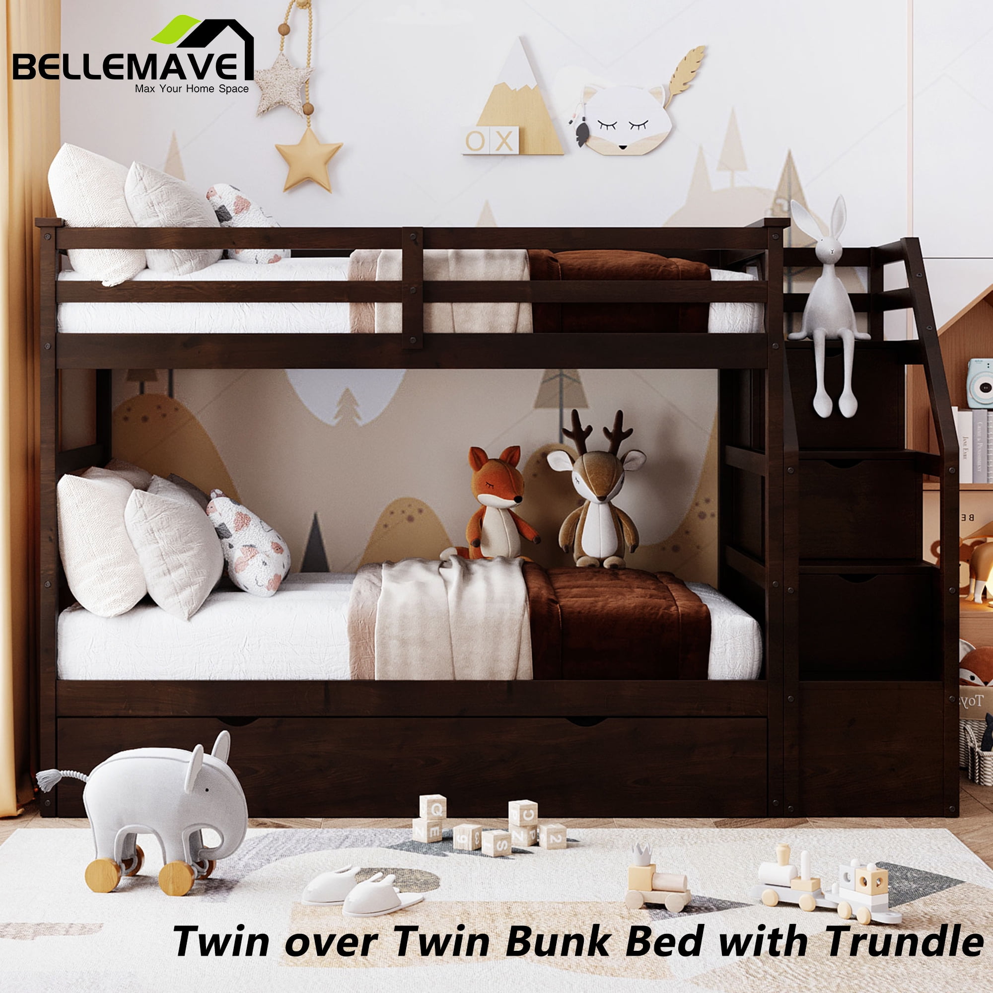 BELLEMAVE Twin over Twin Bunk Beds for Kids, Full Size Bunk Bed with ...