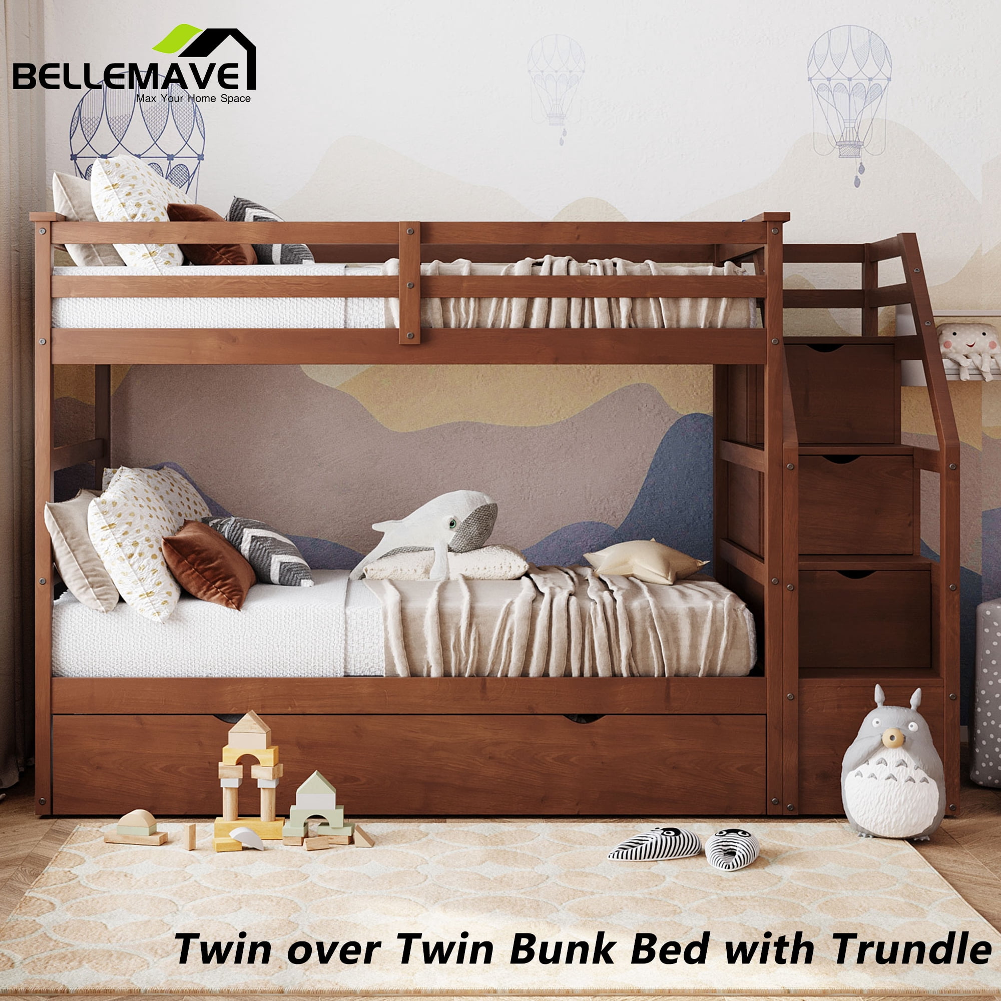 BELLEMAVE Twin over Twin Bunk Beds for Kids, Full Size Bunk Bed with ...