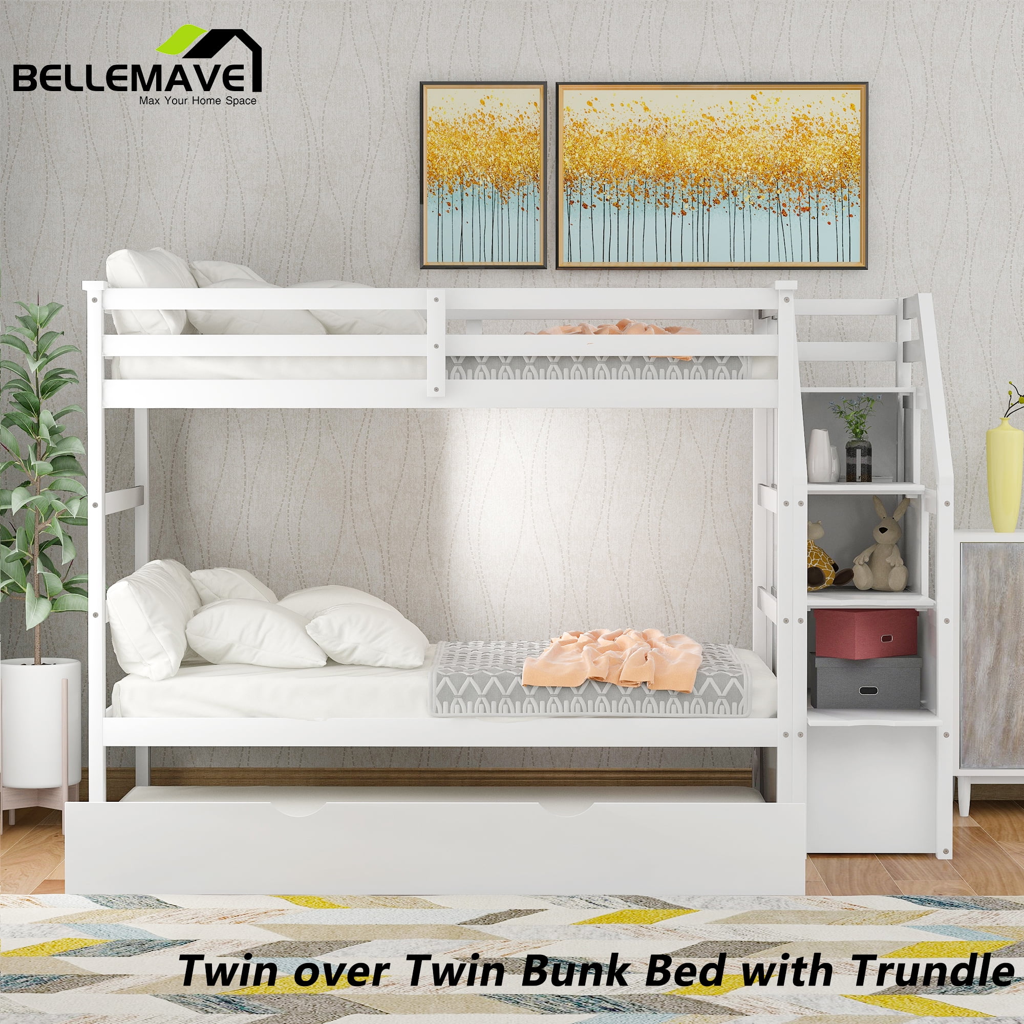 BELLEMAVE Twin over Twin Bunk Beds for Kids, Full Size Bunk Bed with ...