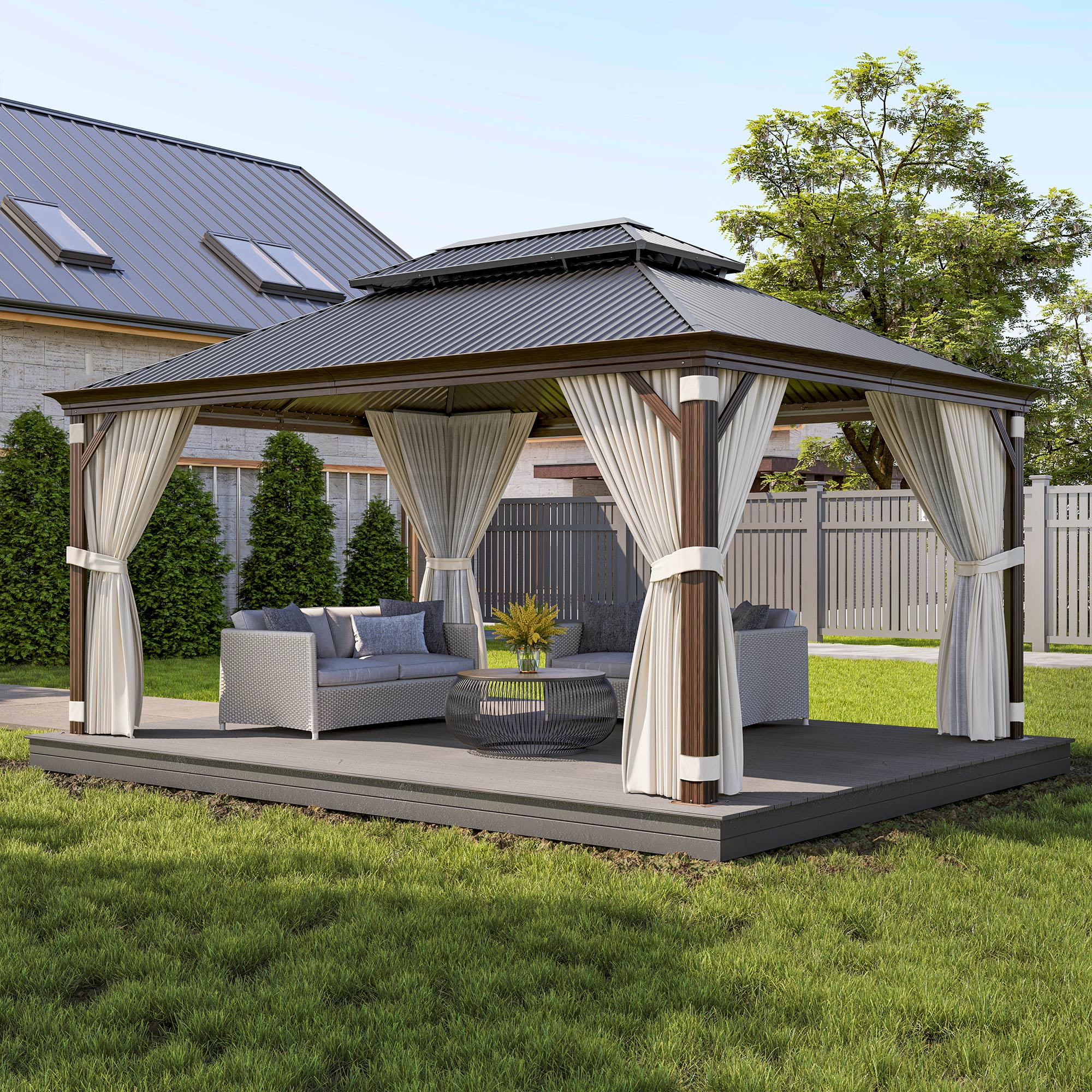 BELLEZE 12x16ft Permanent Hardtop Aluminum Gazebo with Metal Cover ...