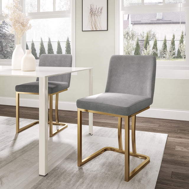 "Belleze 19"" Upholstered Velvet Dining Chairs, Set of 2 with Gold Leg ...