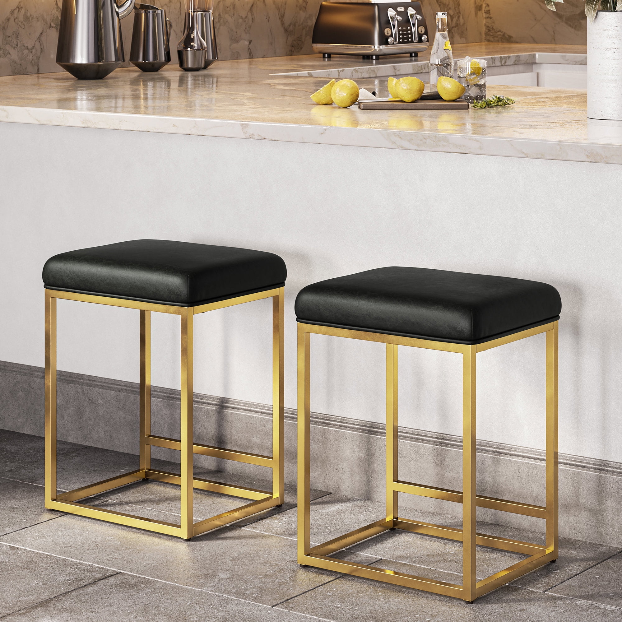 BELLEZE 24" Backless Bar Stools Set of 2, Counter Height Barstools ...