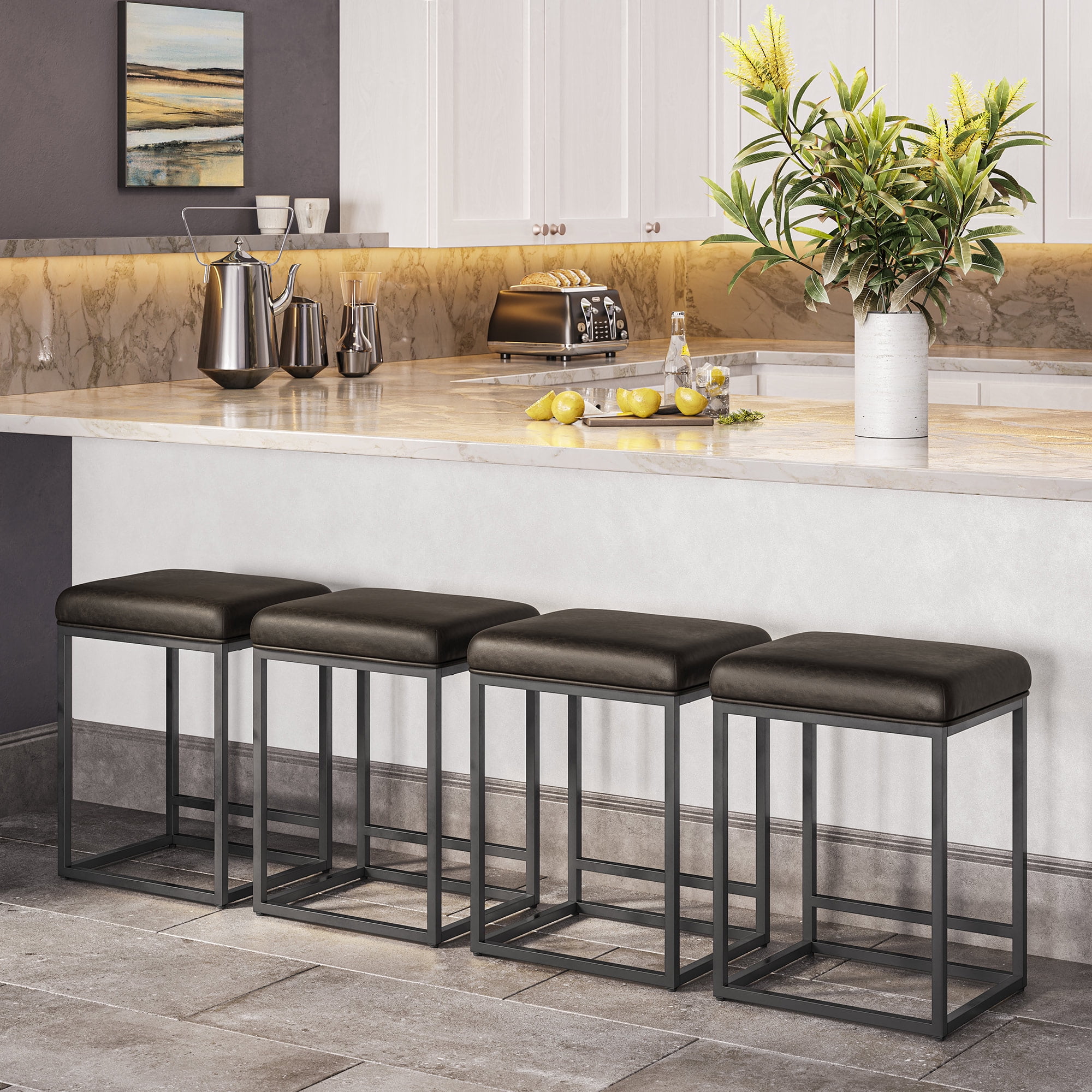 BELLEZE 24" Backless Bar Stools Set of 4, Counter Height Barstools ...