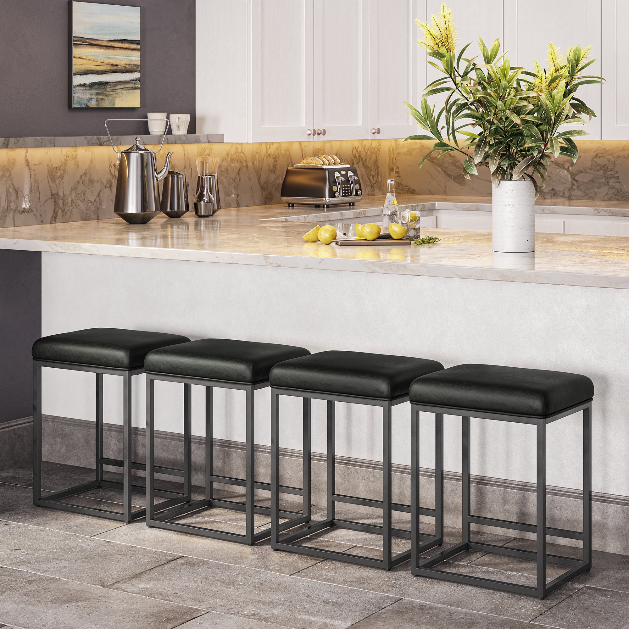 BELLEZE Backless Bar Stool, Black/Black (Set of 4) - Walmart.com