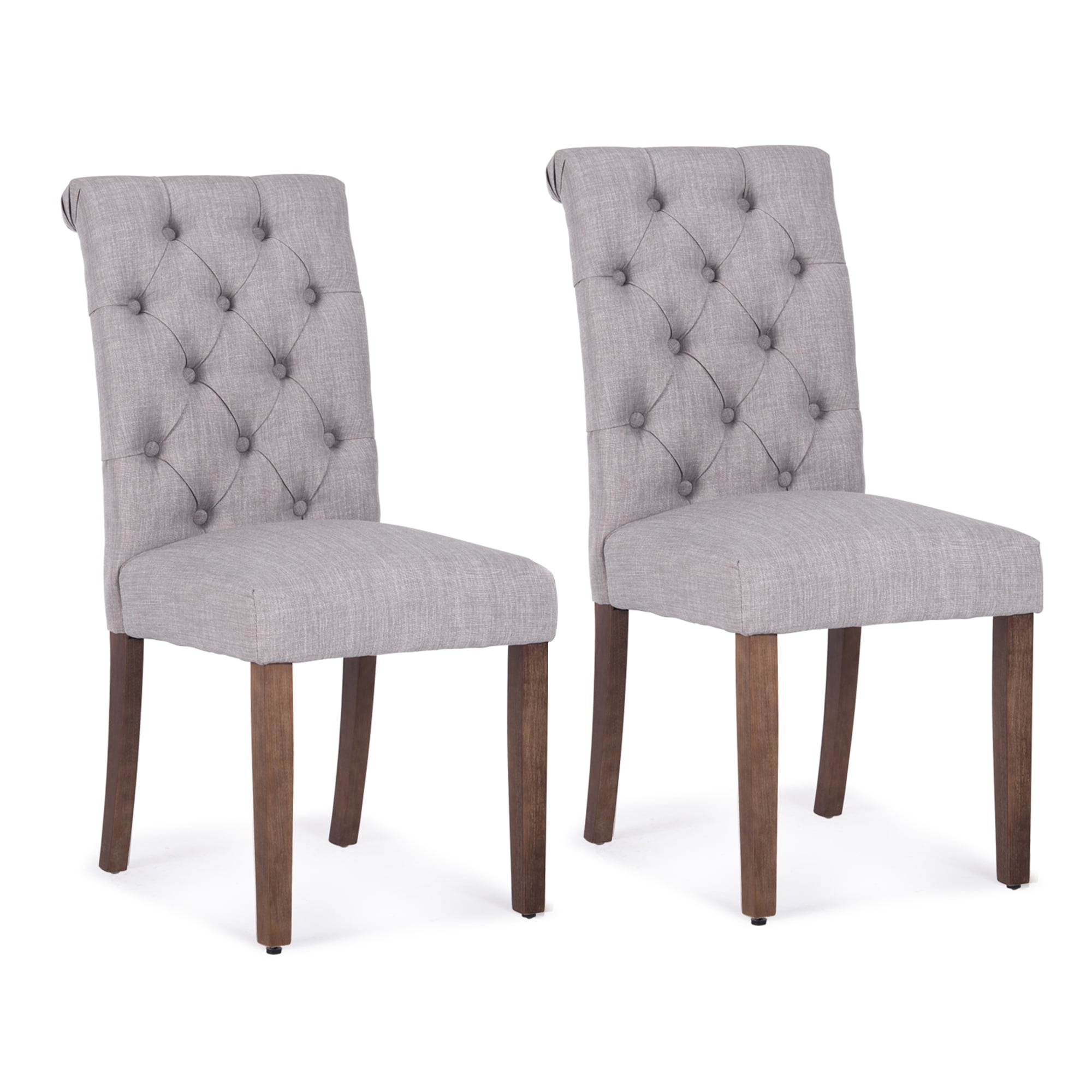 BELLEZE 2pc Dining Chairs Modern Tufted Parson Chairs Linen High ...