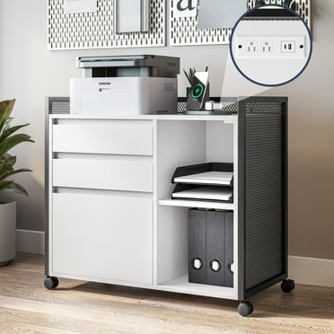 DWVO 3 Drawer Wood File Cabinet with Charging Station & LED Light ...