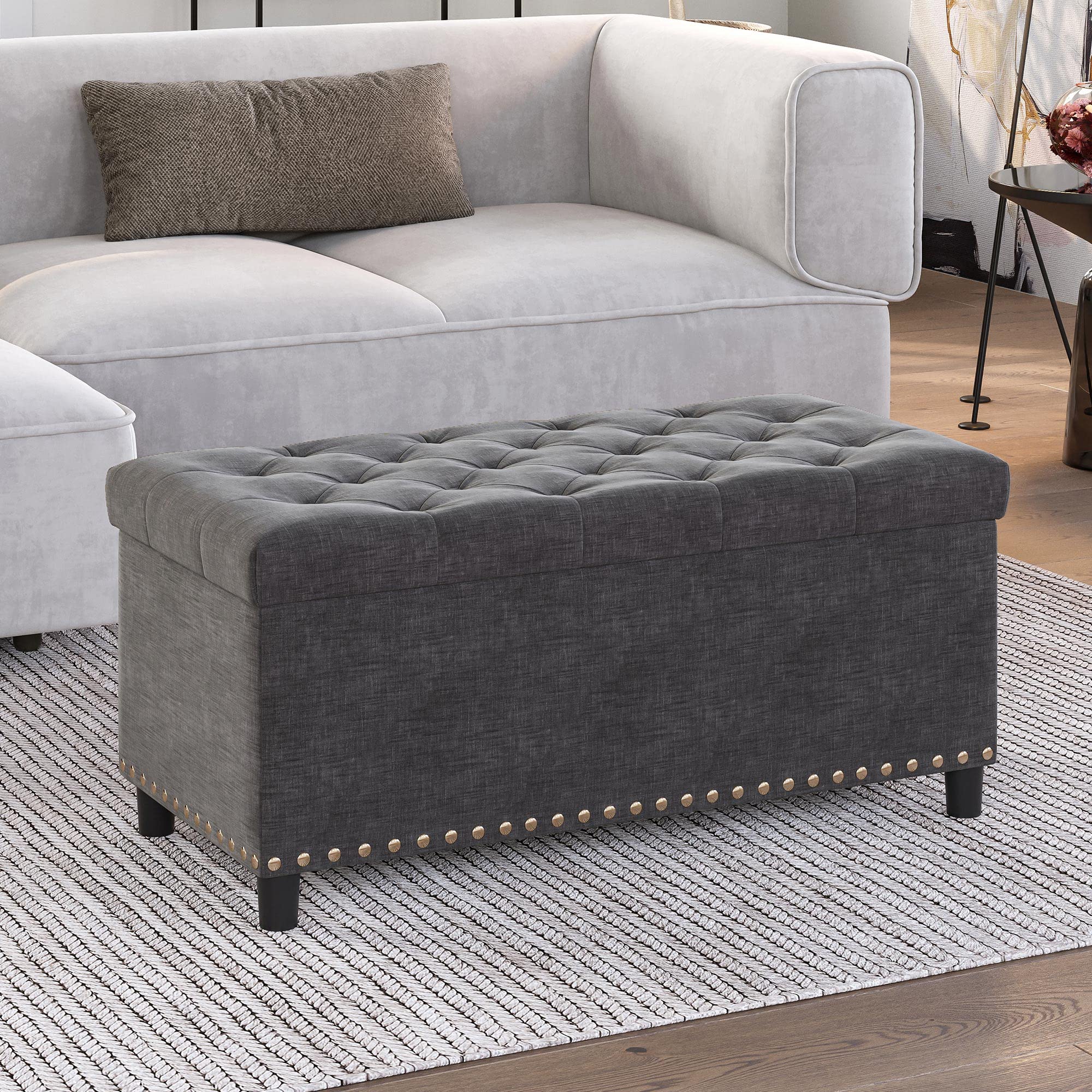 BELLEZE 35 Inch Storage Ottoman, Button-Tufted Ottoman Linen Storage ...