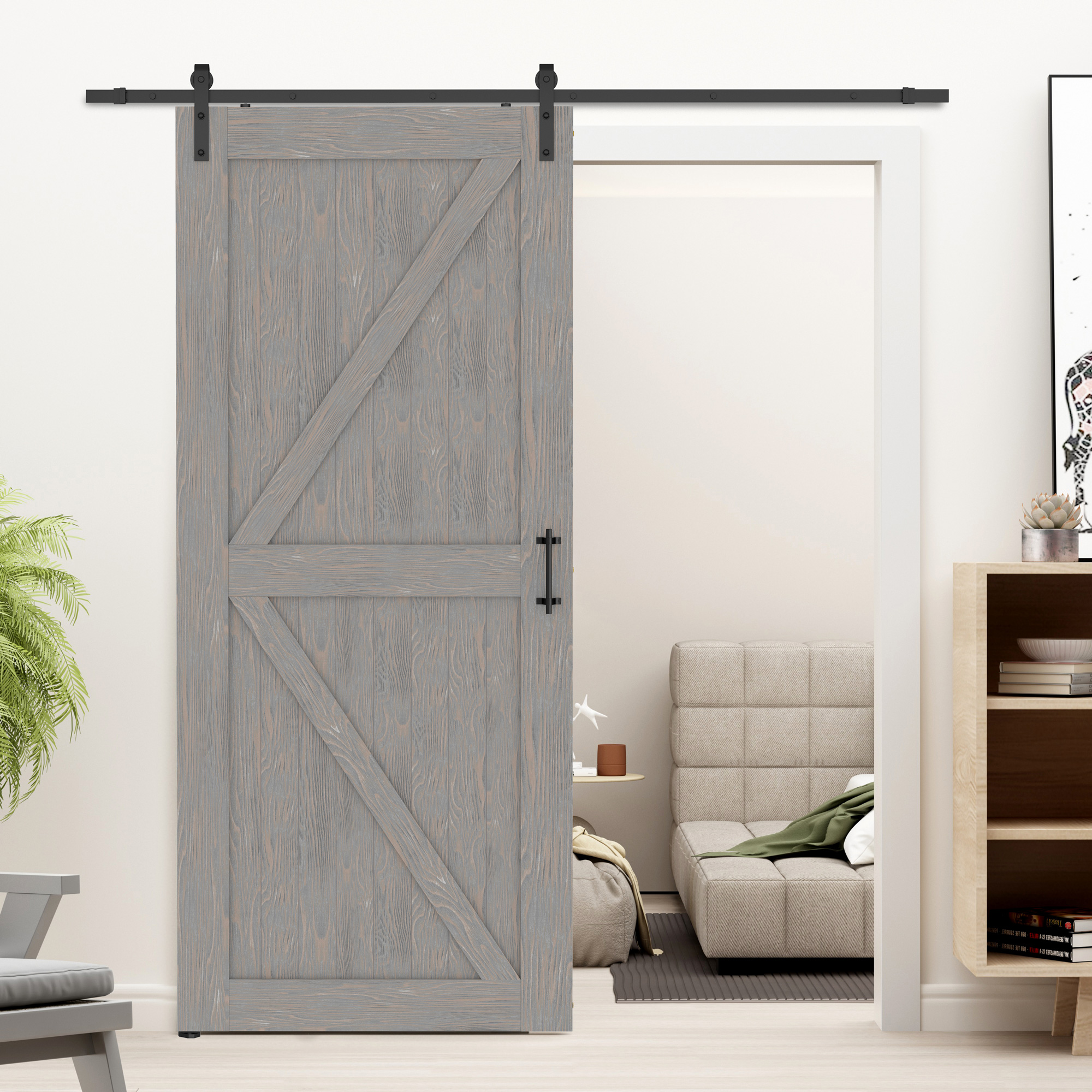 BELLEZE 36" x 84" Barn Door + Hardware DIY KIT features Sliding Rail, K ...