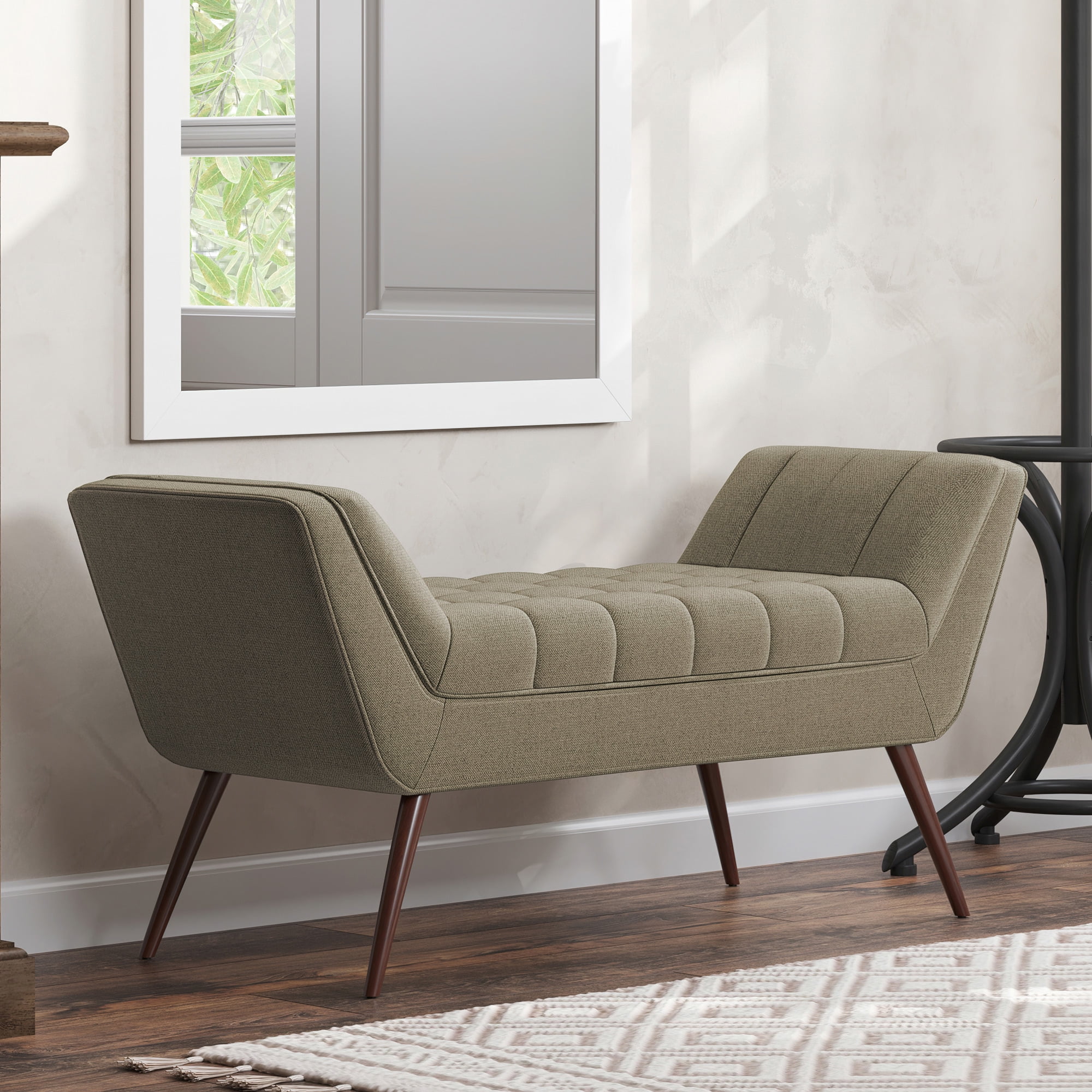 BELLEZE 46 Inch Armed Fabric Ottoman Bench Contemporary Design ...