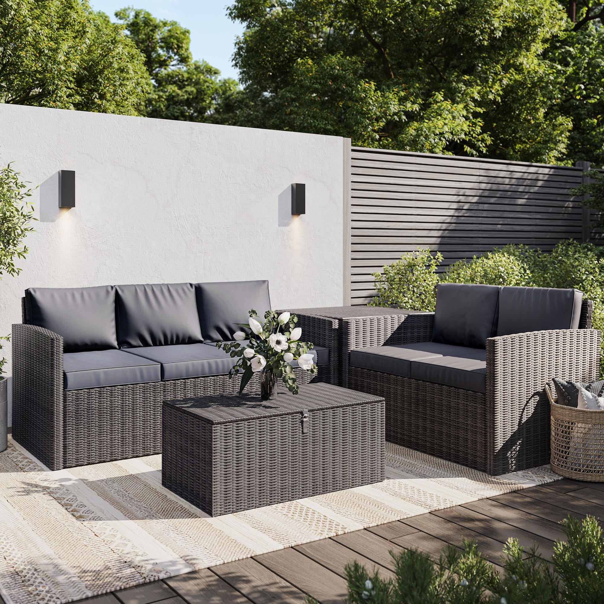 BELLEZE 4PC Deep Seating Sectional Patio Set Backyard Seat Sofa Dual ...