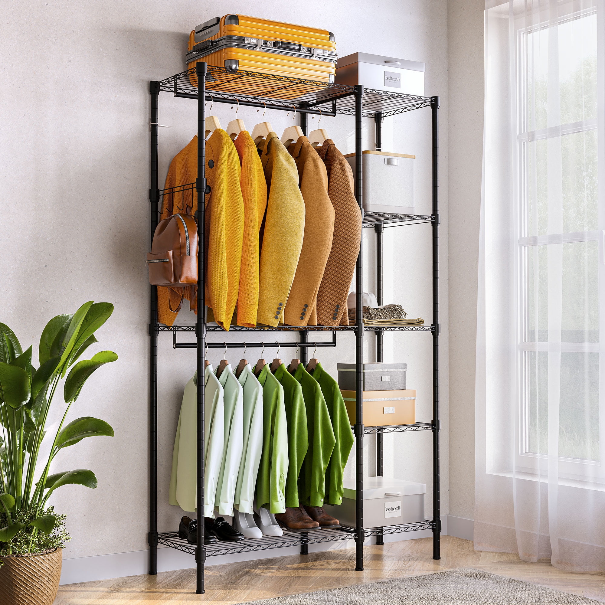 BELLEZE 5-Tier Metal Garment Rack, Adjustable Shelves, Shoe Rack, Max ...