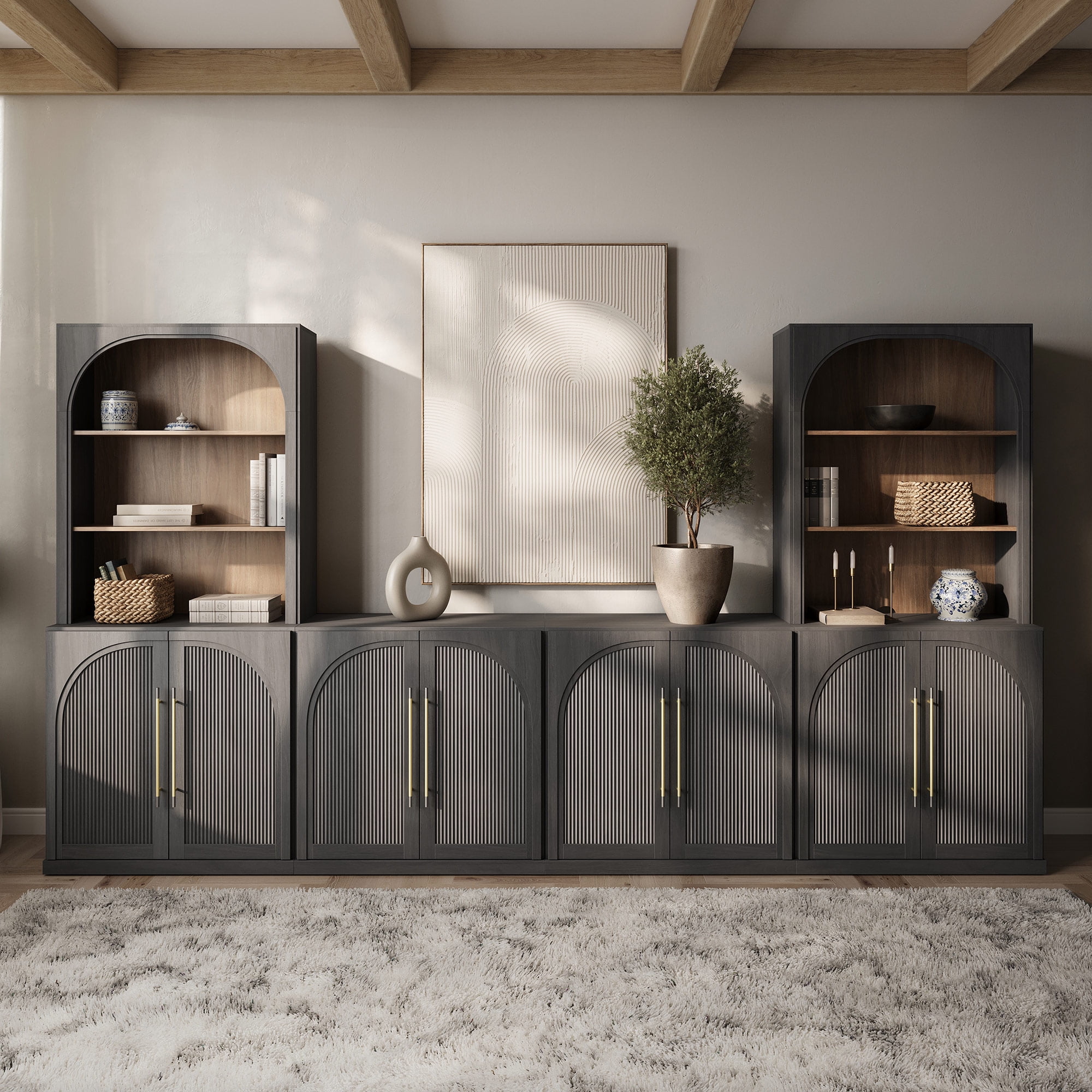 BELLEZE 6-Piece Modular TV Stand, Entertainment Center with Double-Arc ...