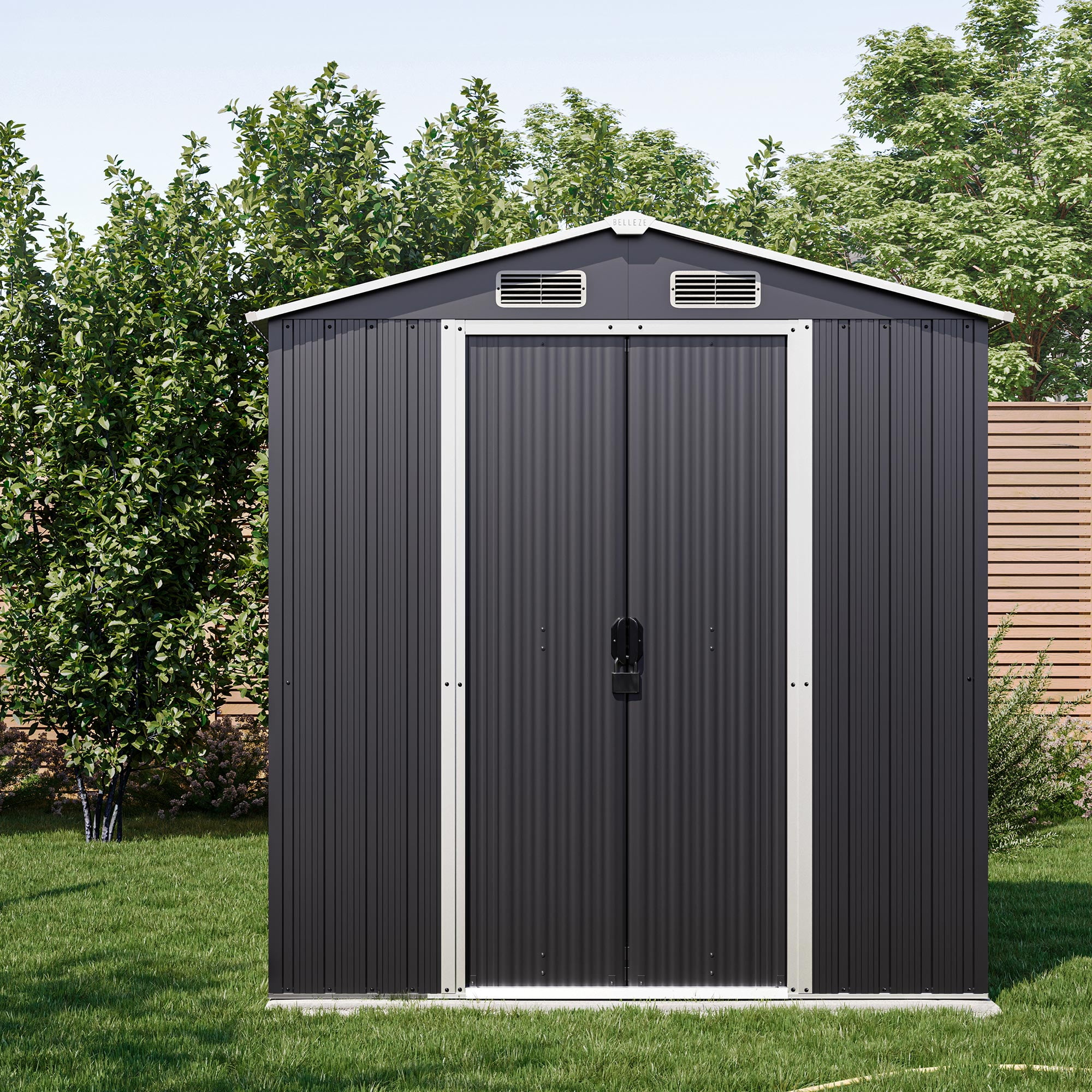 BELLEZE 6 x 4 FT Outdoor Storage Shed, Reinforced Garden Shed with Air ...