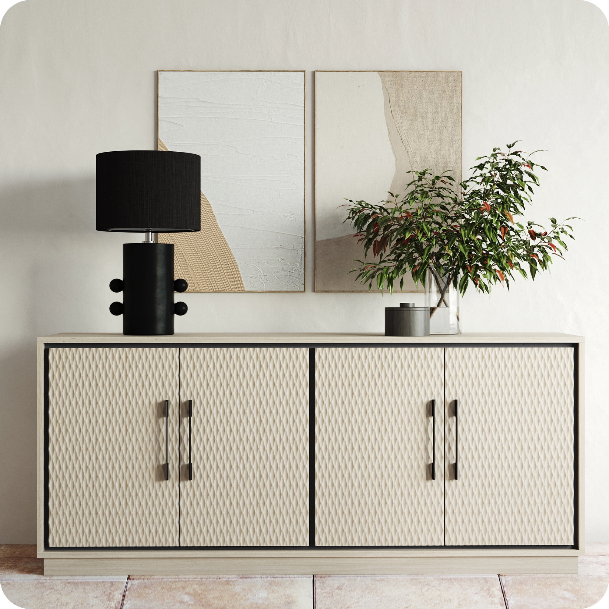 BELLEZE 65-Inch Embossed Buffet Cabinet with Storage, Mid Century ...