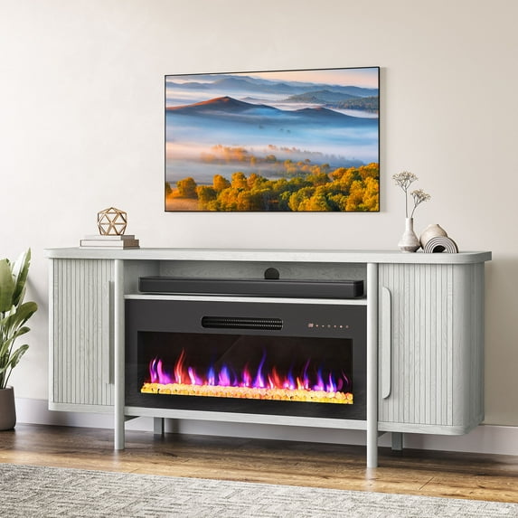 "BELLEZE 66"" TV Stand with 36"" Electric Fireplace, Suitable for 75 ...