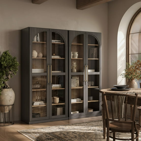 BELLEZE 67" Storage Cabinet Set of 2, 6 Shelf Glass Bookshelf Display ...