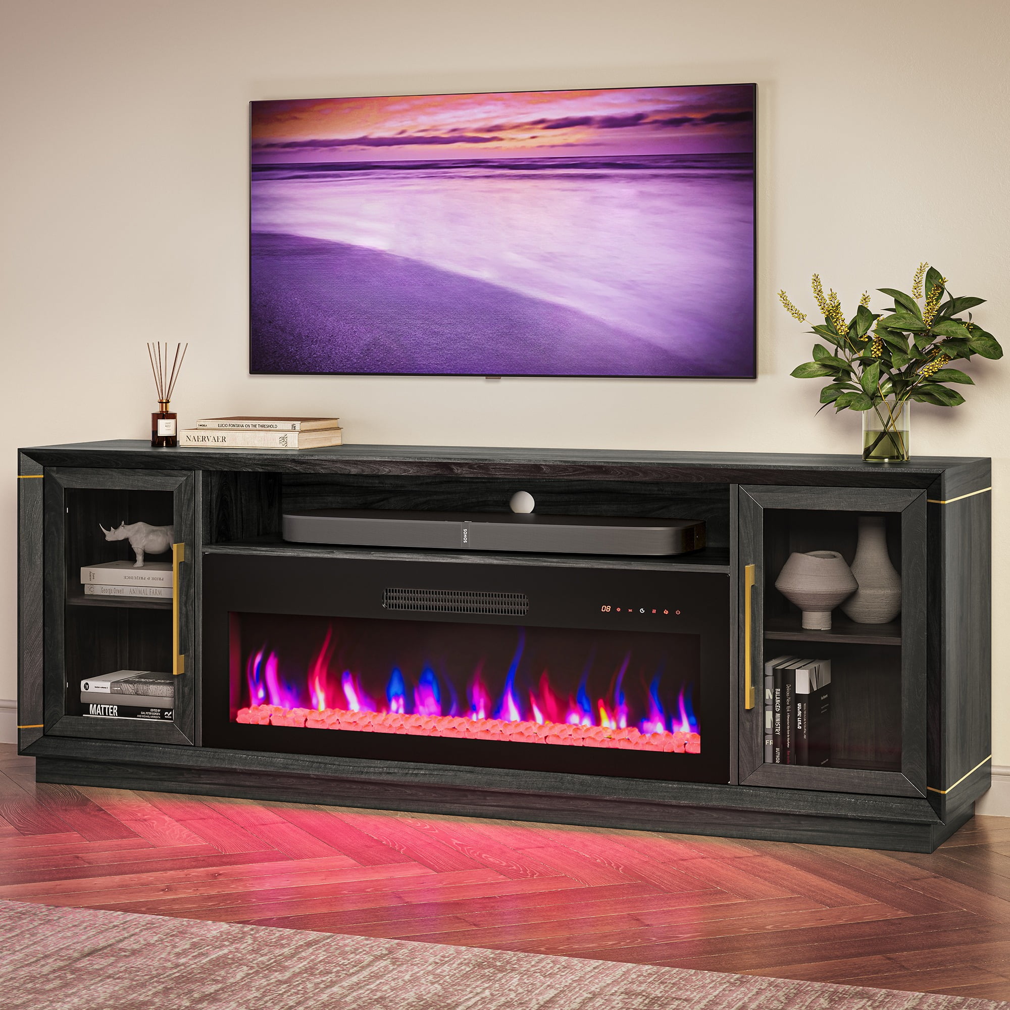 "BELLEZE 85"" TV Stand with 42"" Electric Fireplace, Sienna Center ...