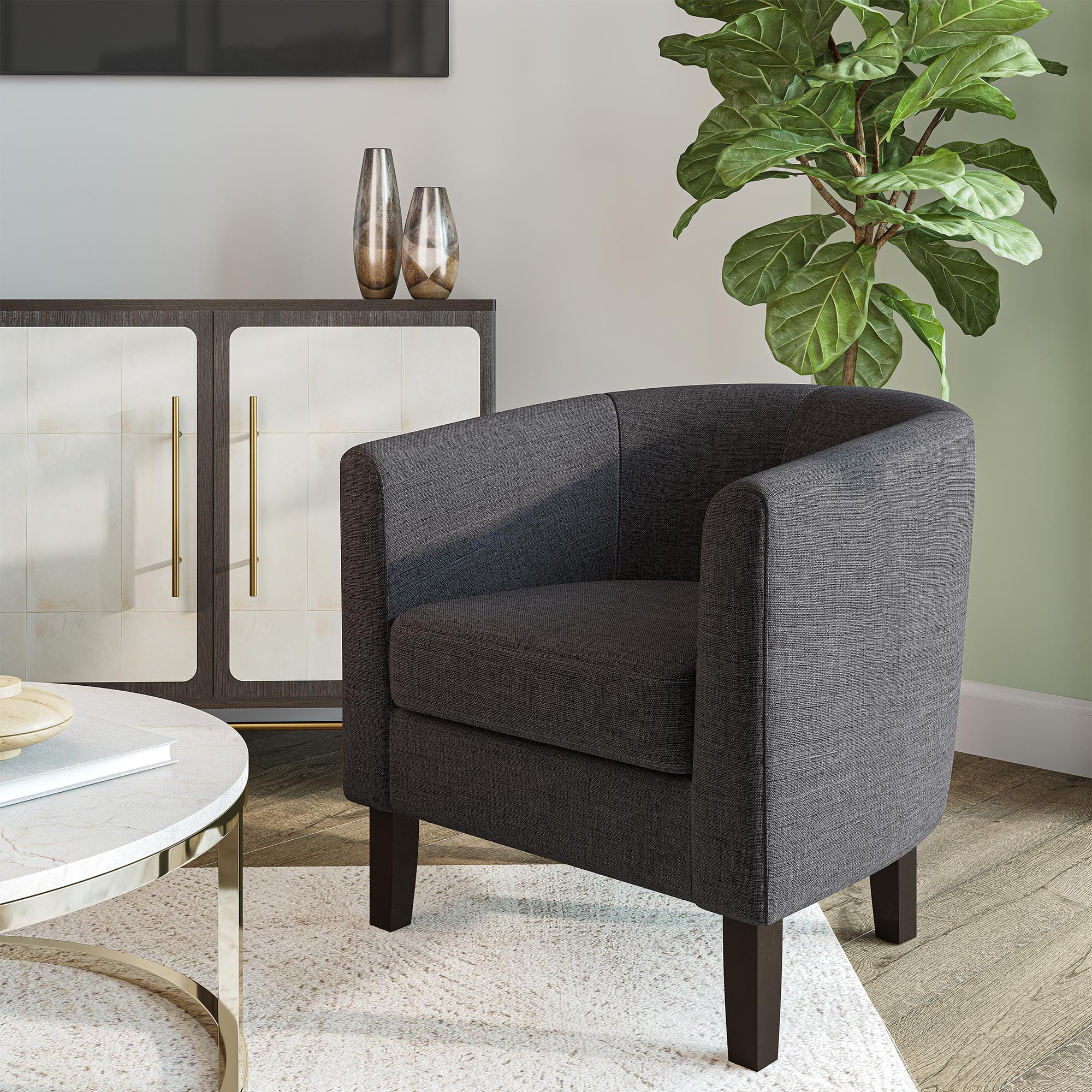 BELLEZE Barrel Living Room Arm Chair, Upholstered Home Accent Club ...