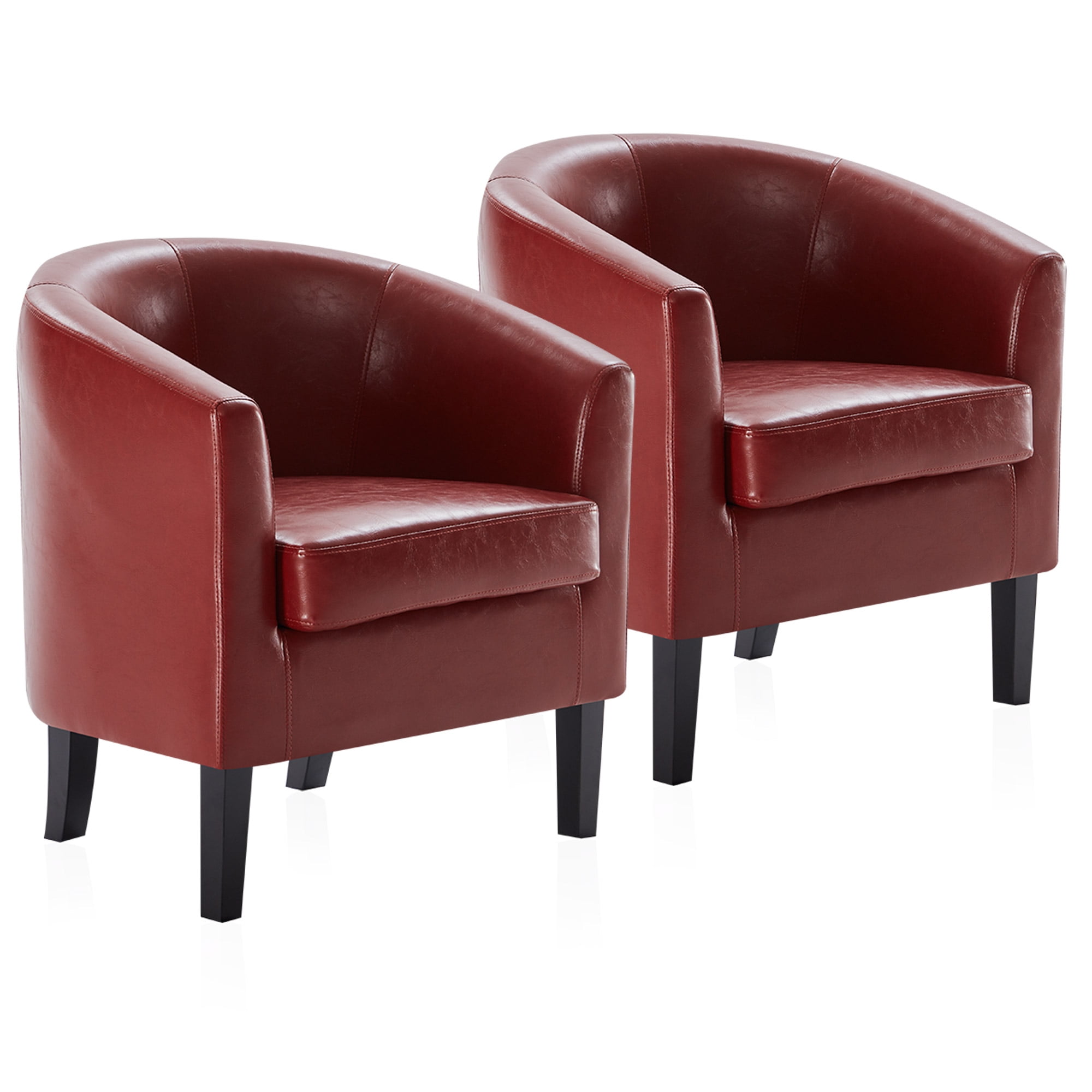 BELLEZE Accent Arm Club Chairs in Faux Leather Set of 2 - Highland (Red ...
