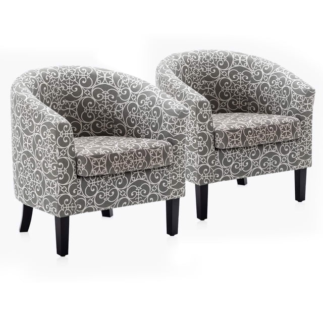 BELLEZE Modern Barrel Home Accent Arm Club Chairs, Patterned Linen ...