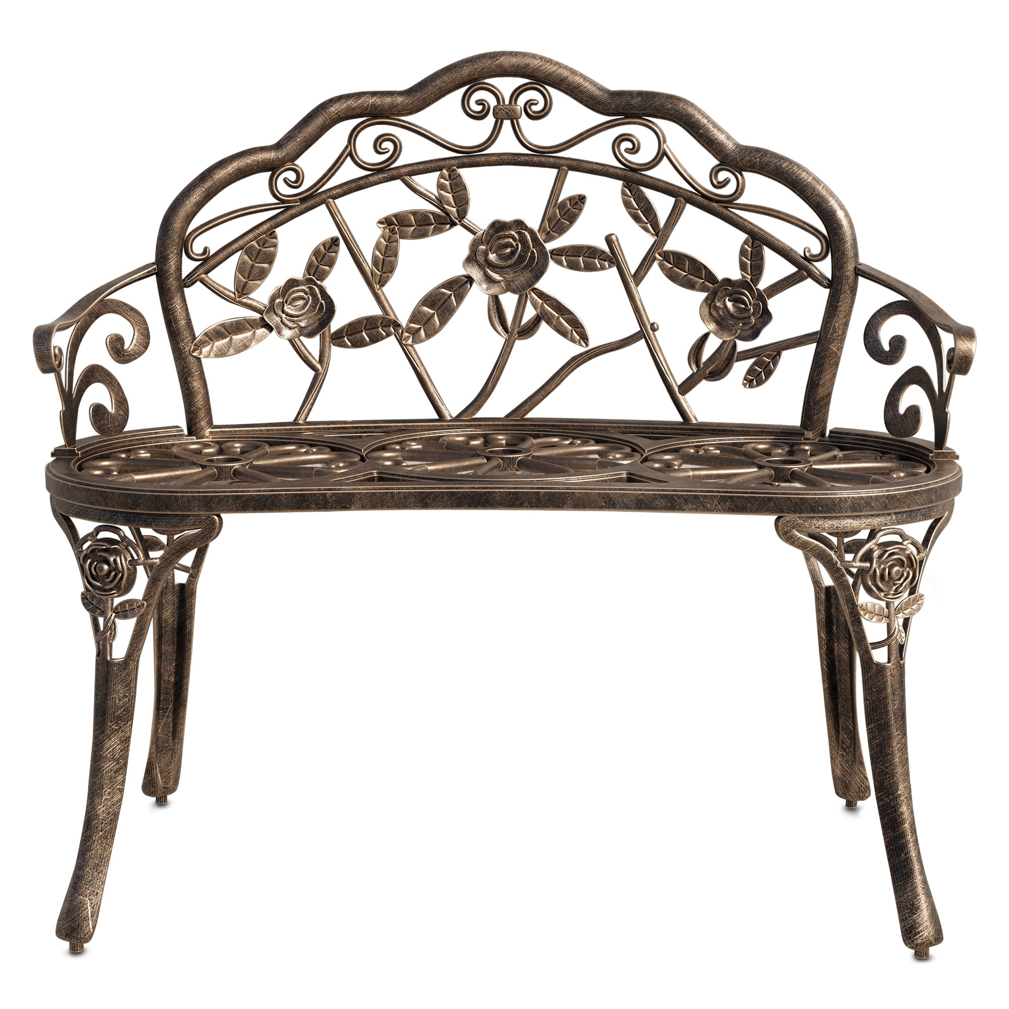 BELLEZE Vintage Rose Style Patio Bench, Bronze Cast Aluminum, For ...