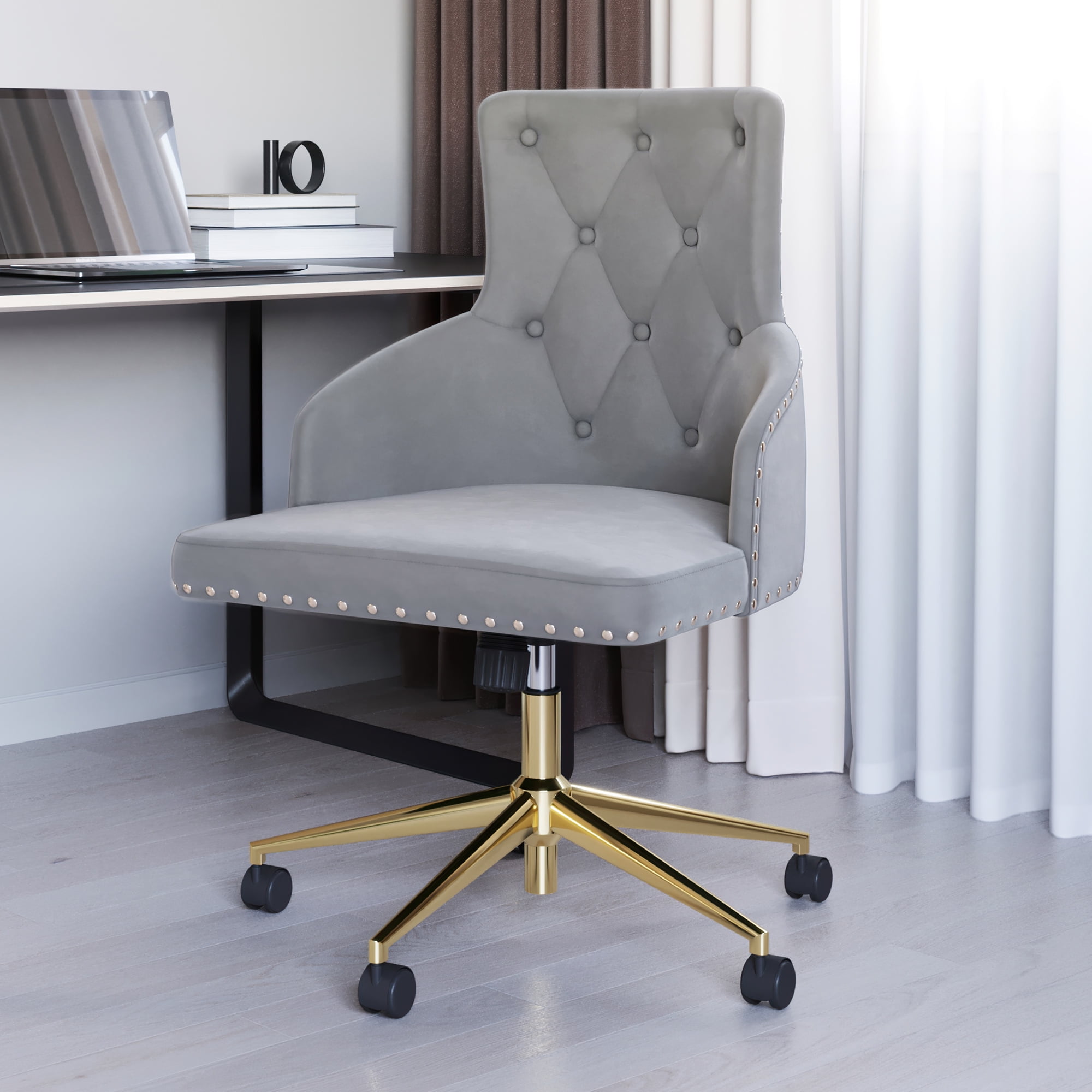 BELLEZE Belden Swivel Computer Desk Chair, Button-Tufted Upholstered ...