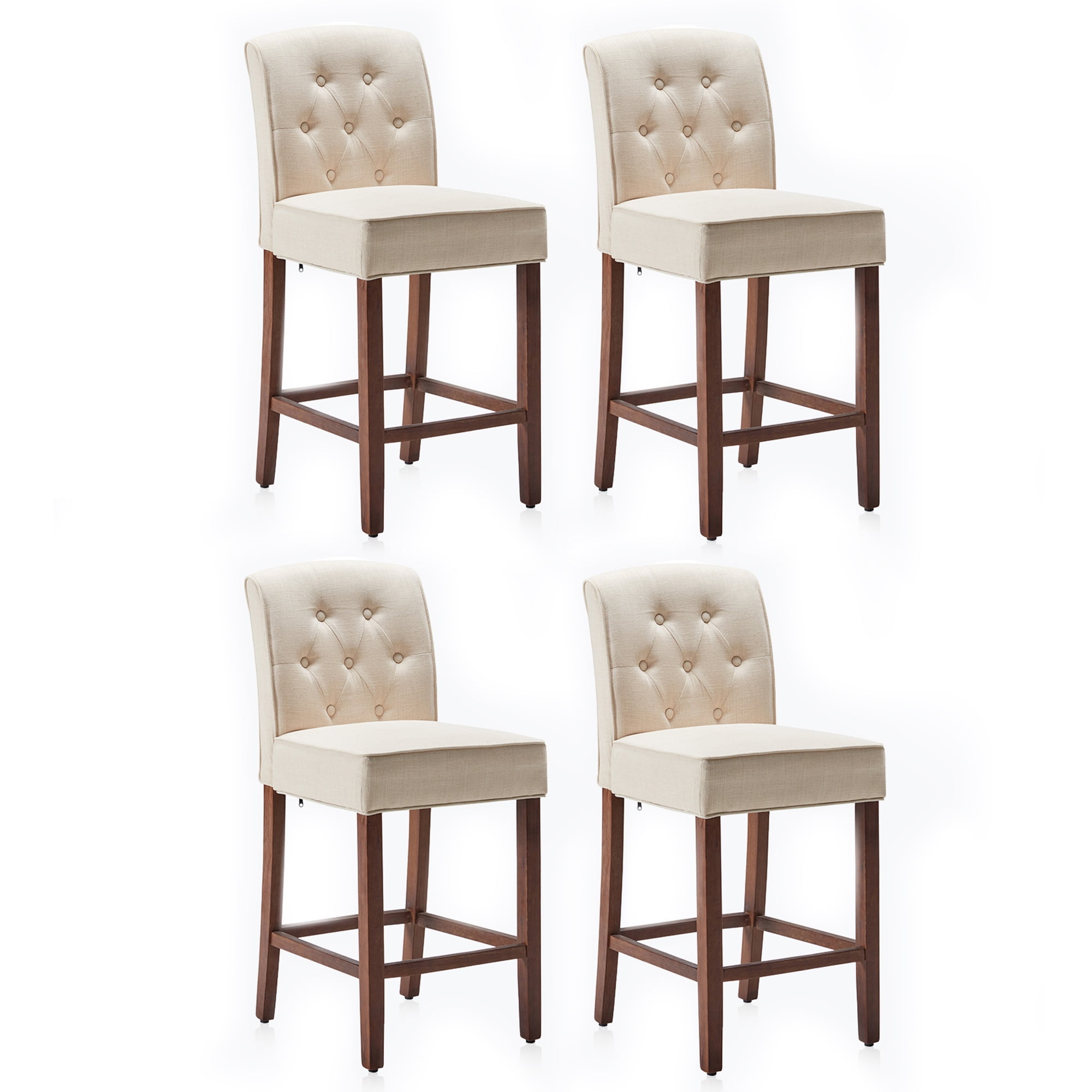 BELLEZE Counter Height Bar Stools Set of 4, Button Tufted Upholstered ...