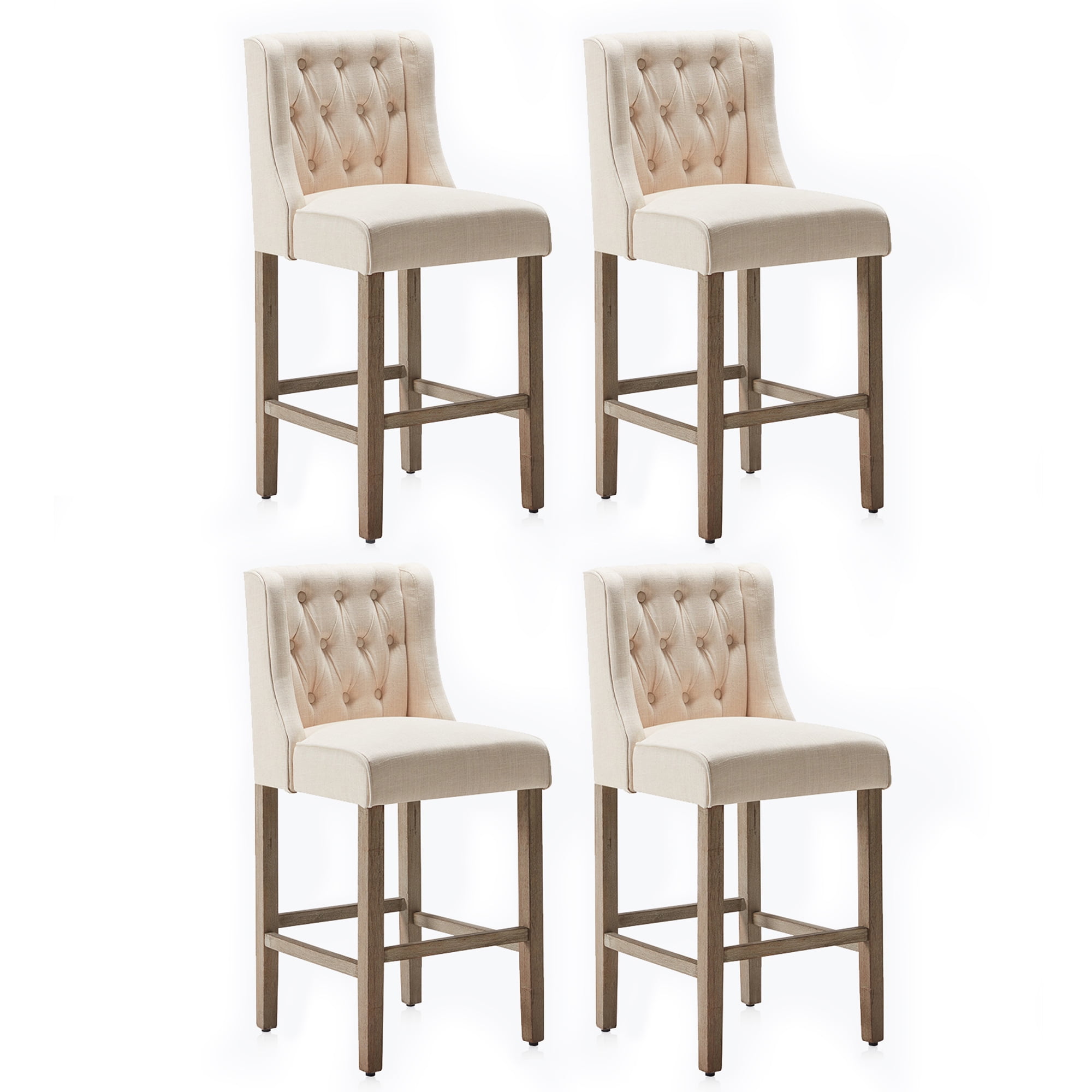 BELLEZE Counter Height Bar Stools for Kitchen Island Set of 4, Wingback ...