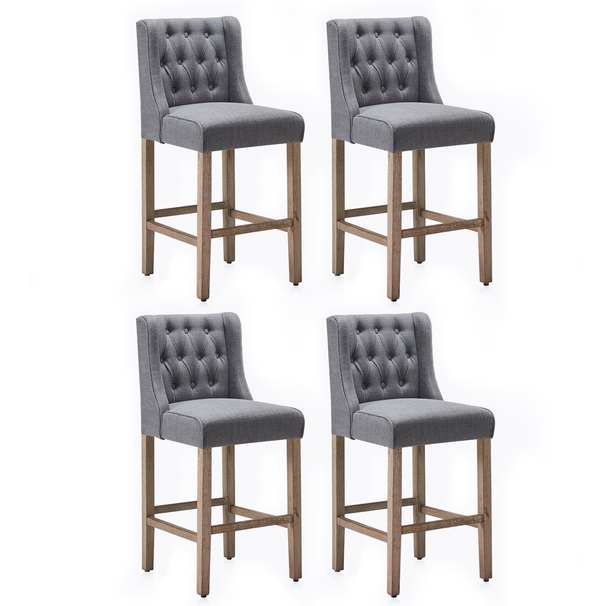 BELLEZE Set of 4 Counter Height Wingback Bar Stools, Button Tufted ...