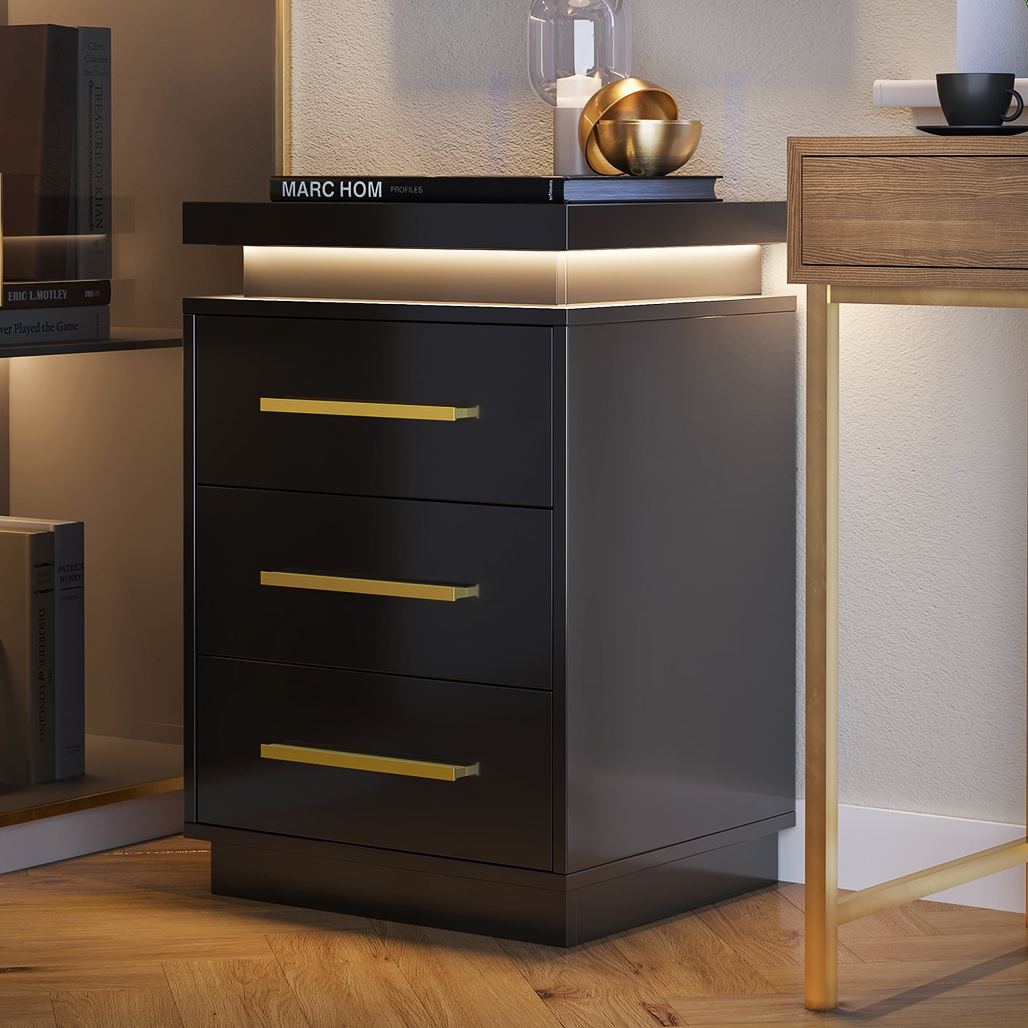 BELLEZE End Table, Nightstand Beside Table with RF Remote-Controlled ...