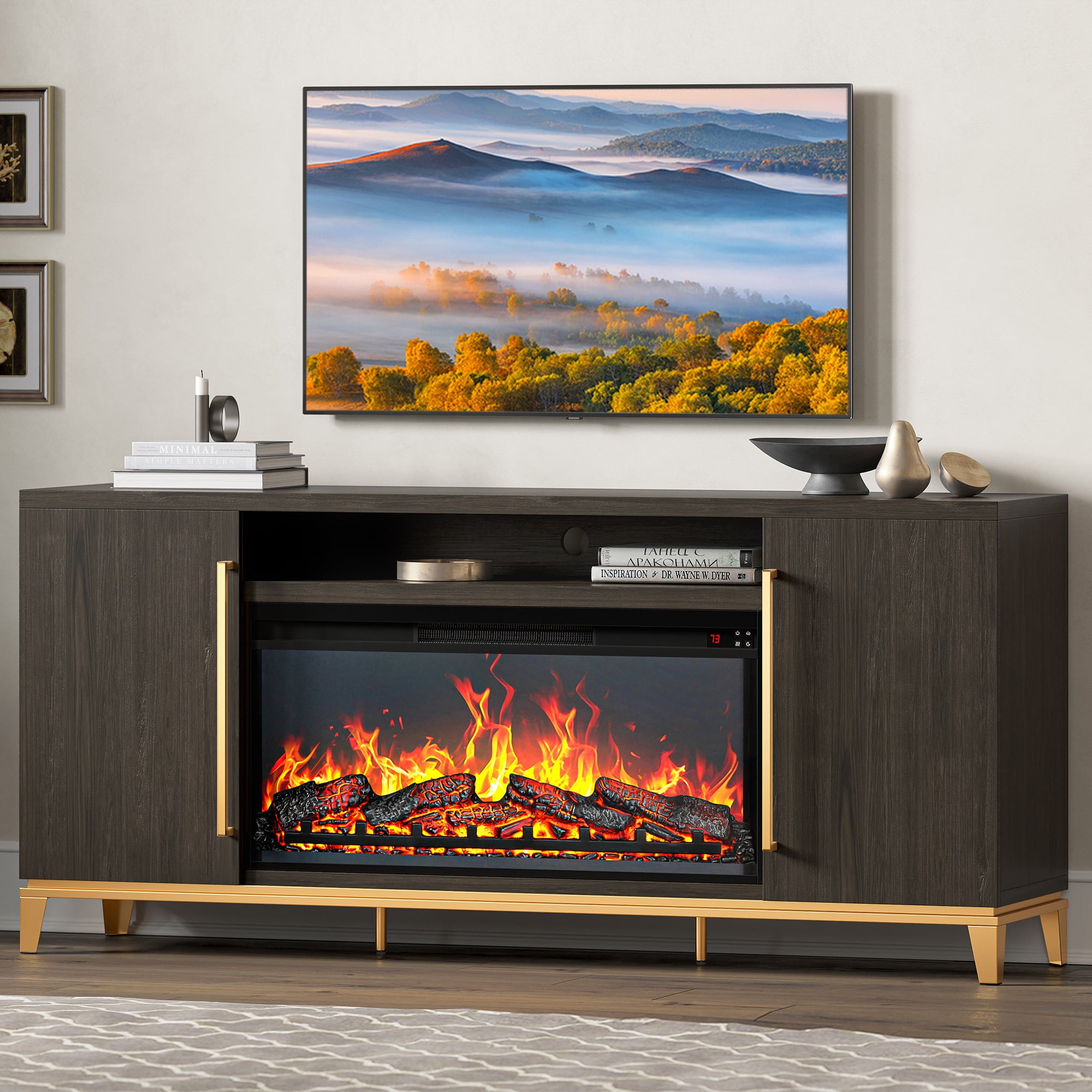 "BELLEZE 75"" TV Stand with 36"" Electric Fireplace, Entertainment ...