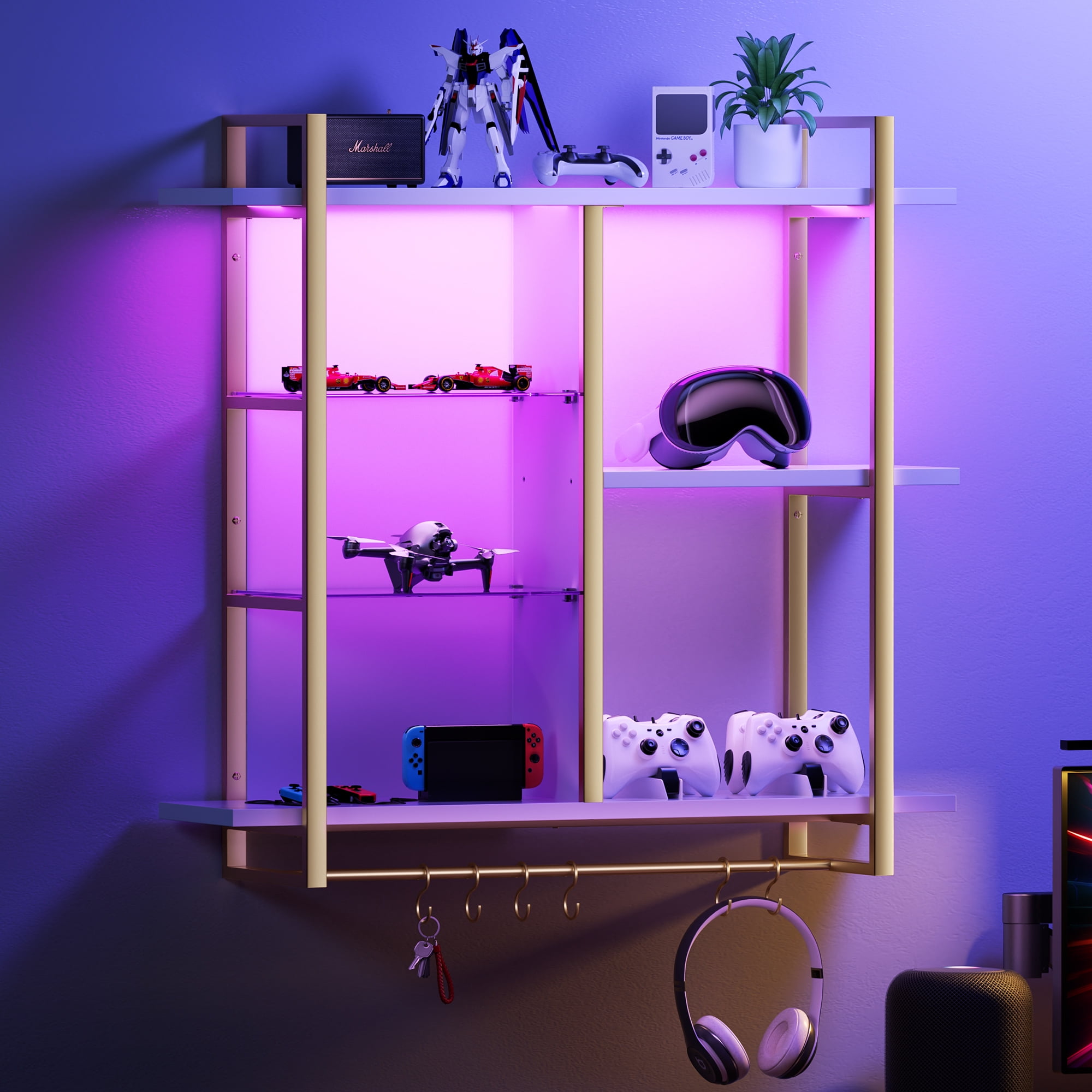 BELLEZE Floating Shelves for Wall w/ Lights, 40" LED Wall Mounted ...