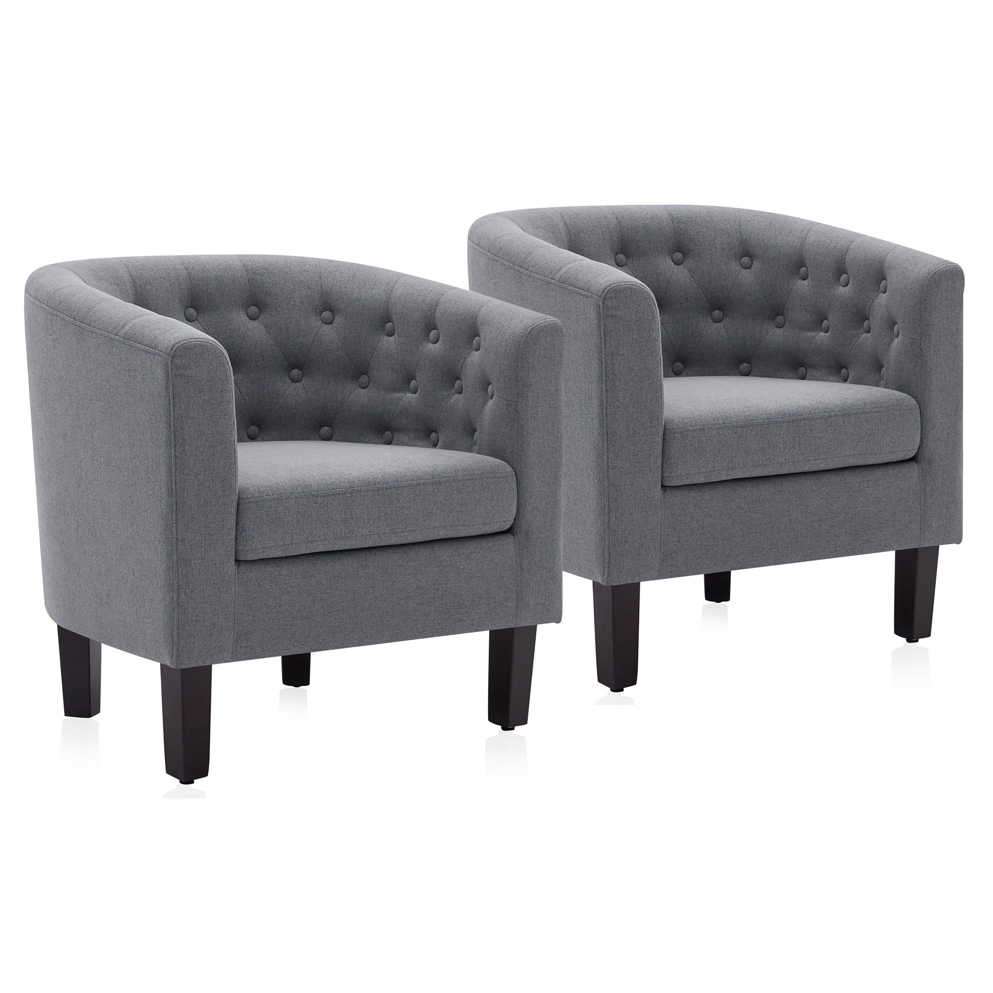 BELLEZE Set of 2 Gray Accent Chairs, Tufted Barrel Club Chairs with ...