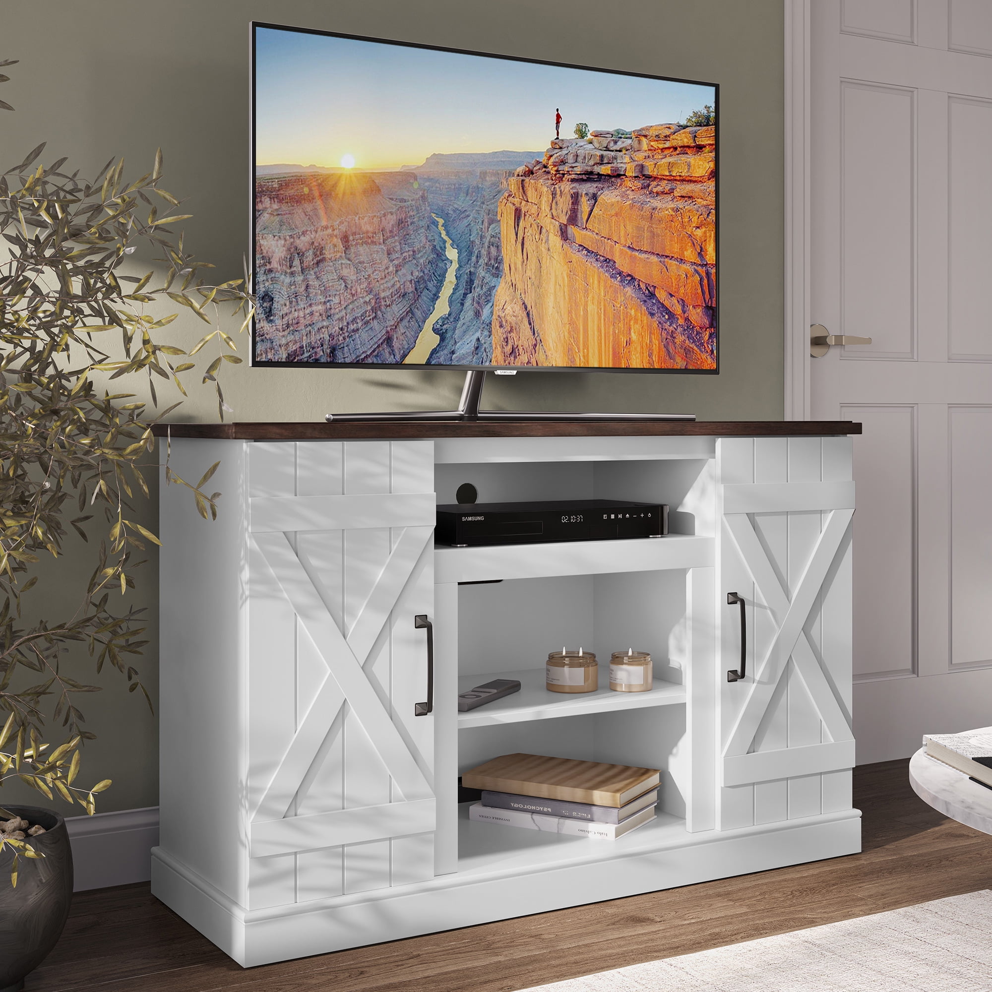 Free Shipping! BELLEZE 47'' Rustic Wood TV Stand with Wooden Doors ...
