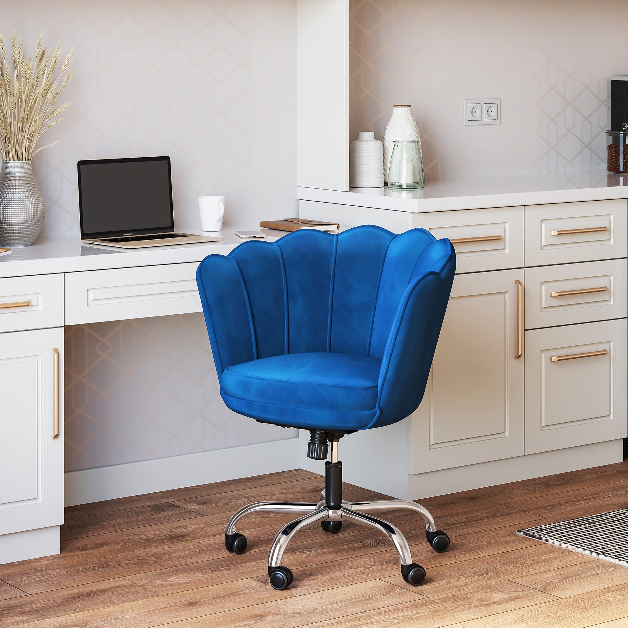 BELLEZE Kaylee Office Chair Upholstered Velvet Seashell Swivel Desk ...