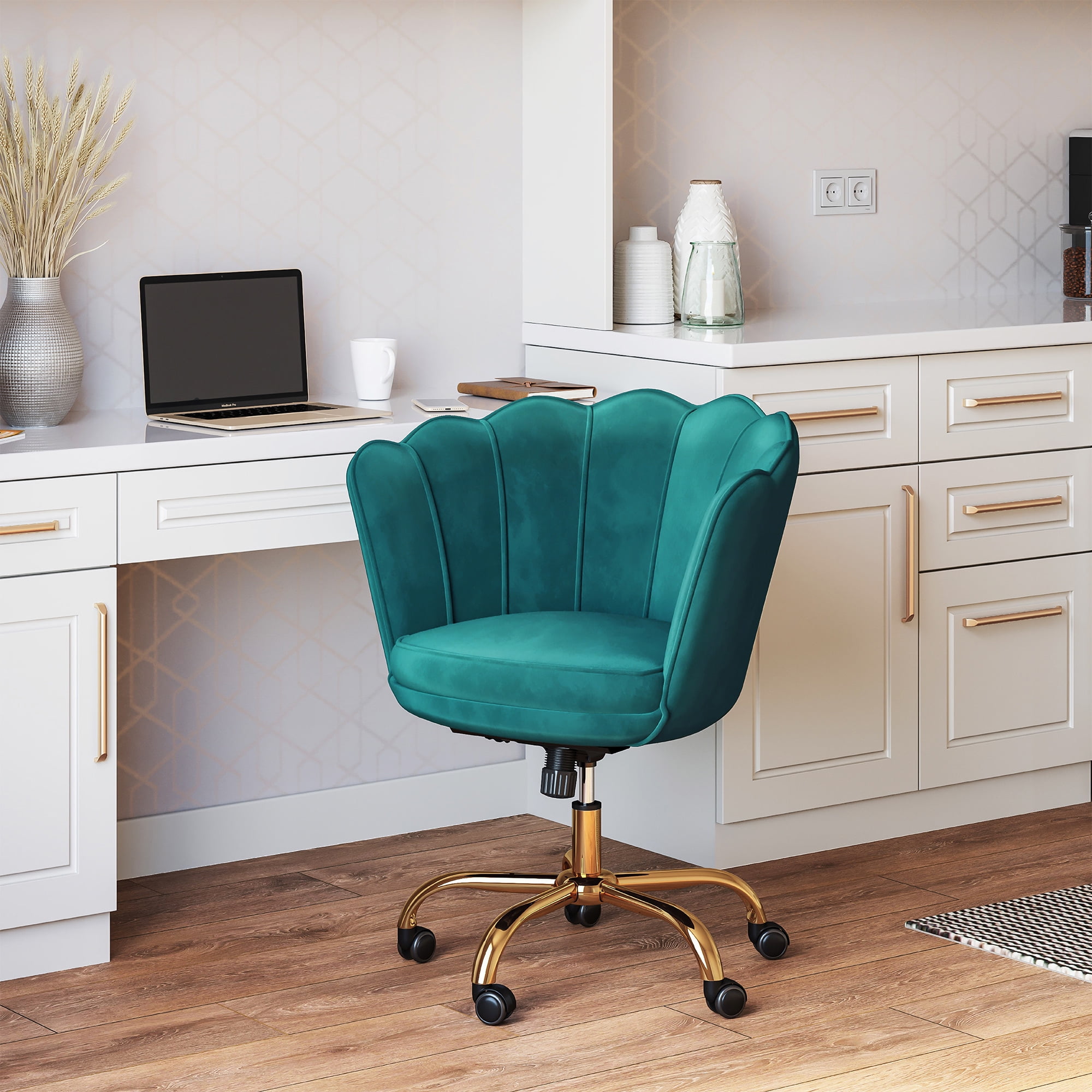 BELLEZE Kaylee Office Chair Upholstered Velvet Seashell Swivel Desk ...