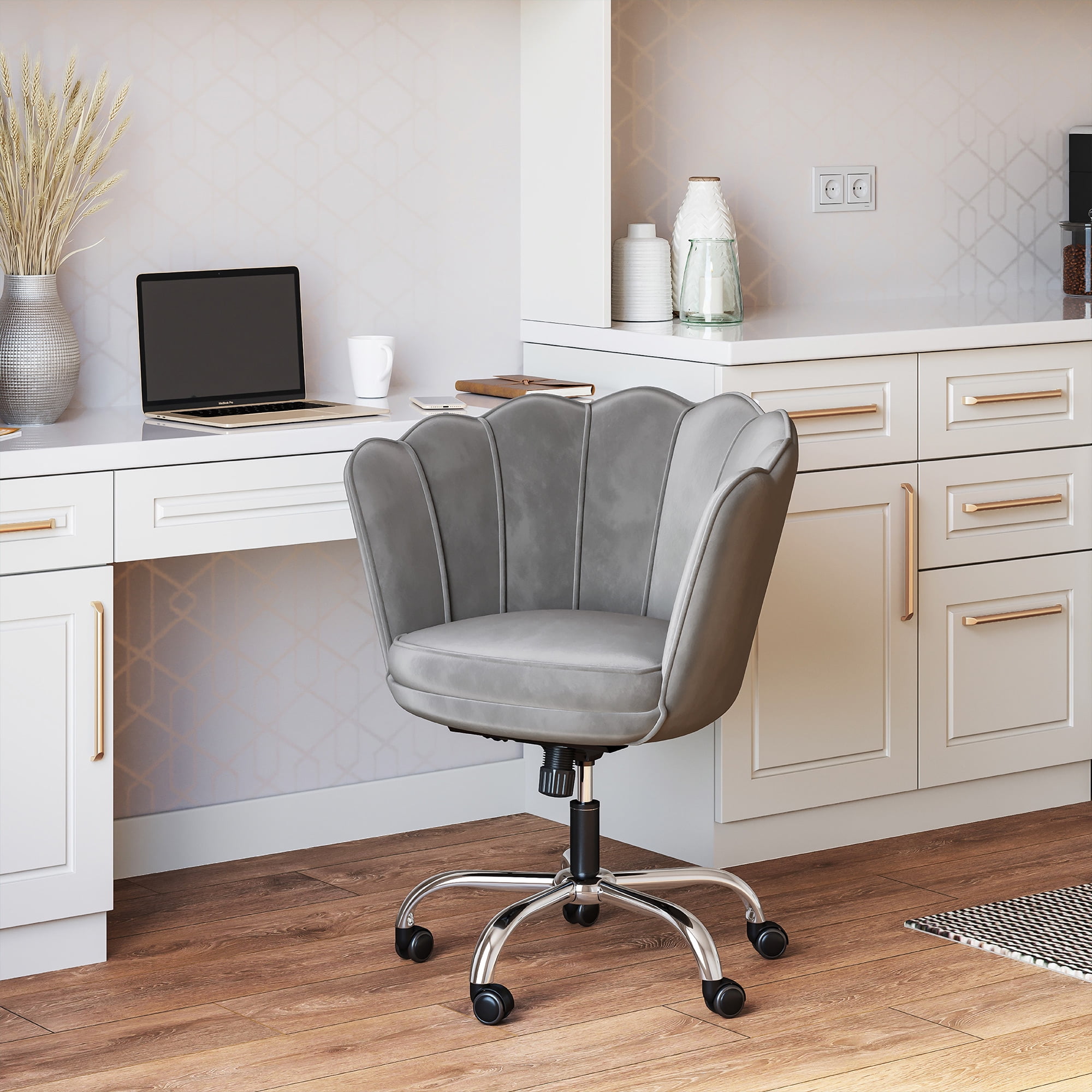 BELLEZE Kaylee Office Chair Upholstered Velvet Seashell Swivel Desk ...