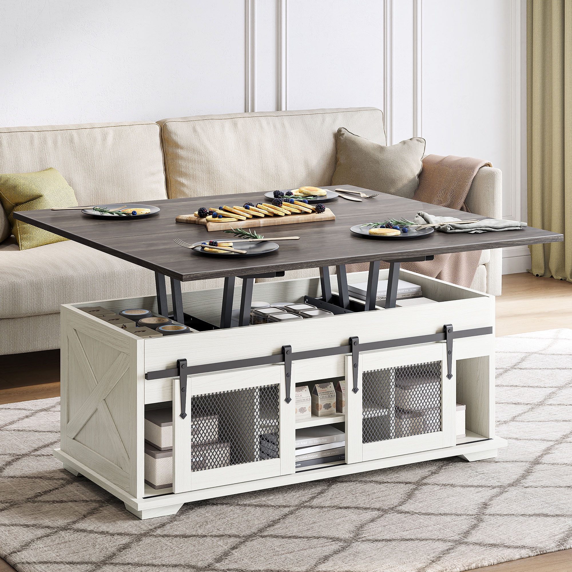 BELLEZE Lift Top Coffee Table, 44" Farmhouse Coffee Table with Storage ...