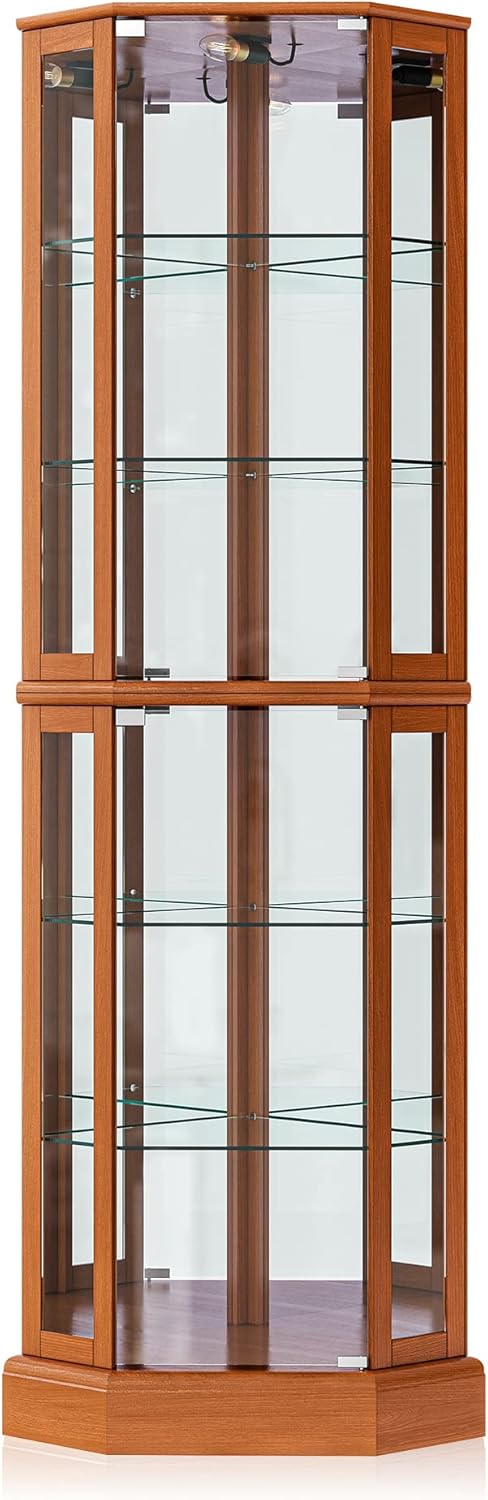 BELLEZE Lighted Curio Cabinet Corner Display Case for Living Room ...