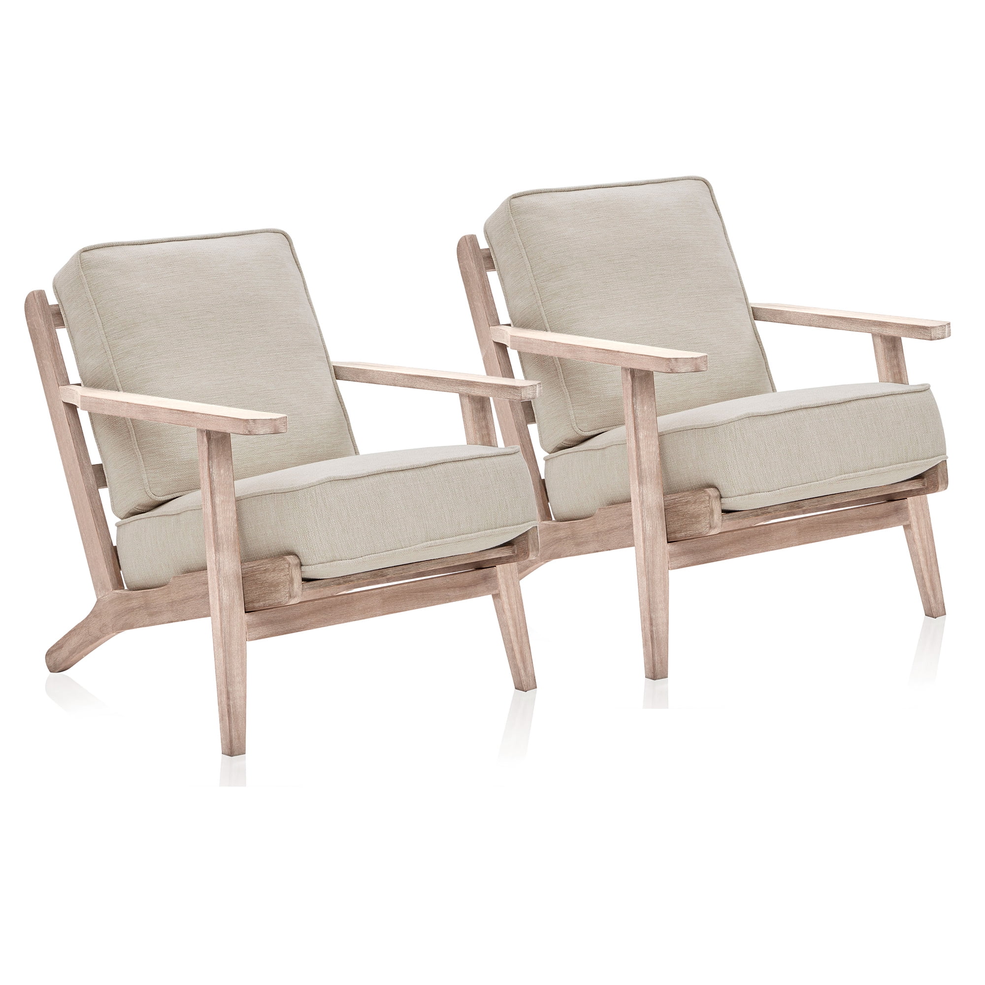BELLEZE Maximus Accent Chairs Set of 2, Beige Linen Upholstery, Wood ...