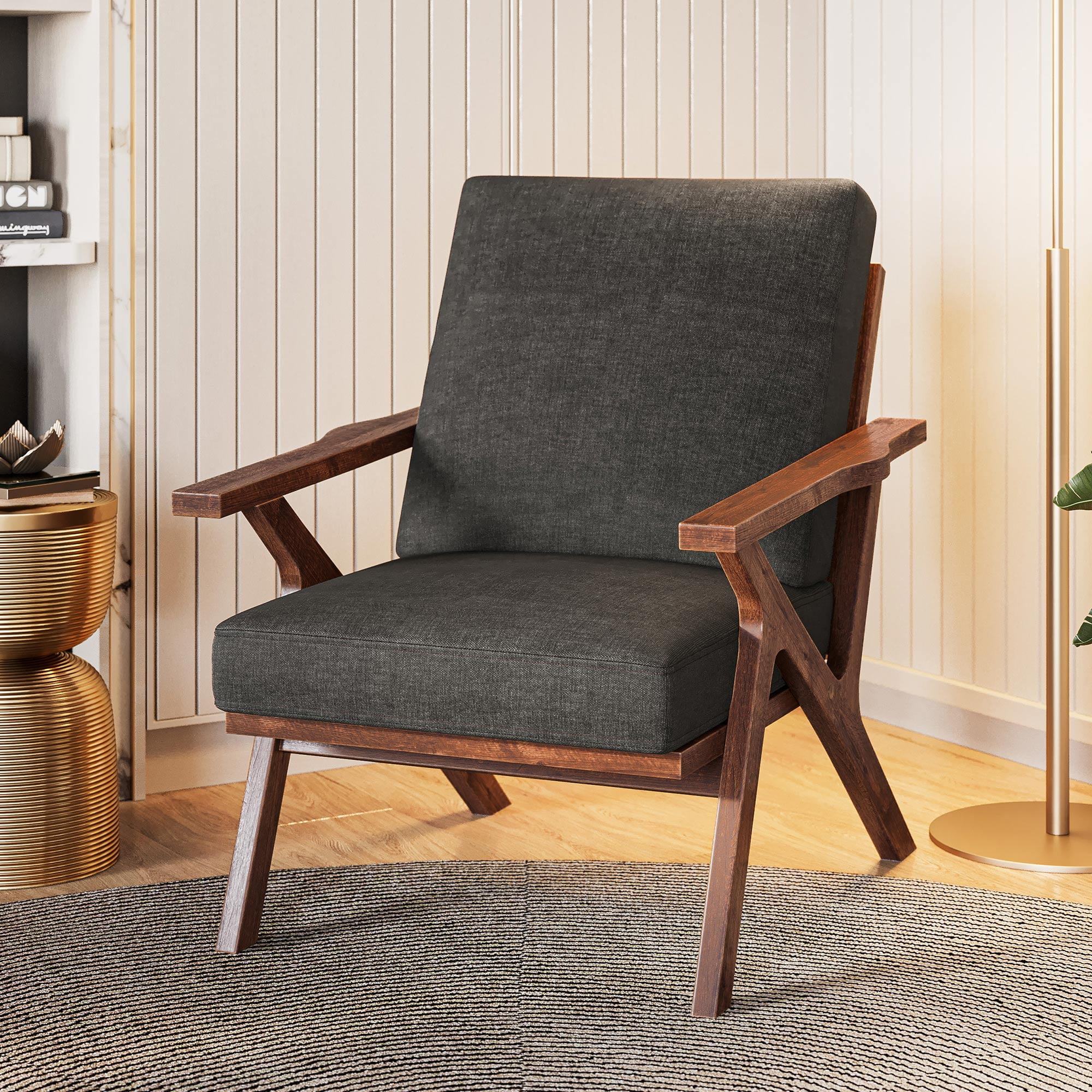 BELLEZE Mid Century Accent Chair, Retro Wooden Frame Denim Arm Chairs ...
