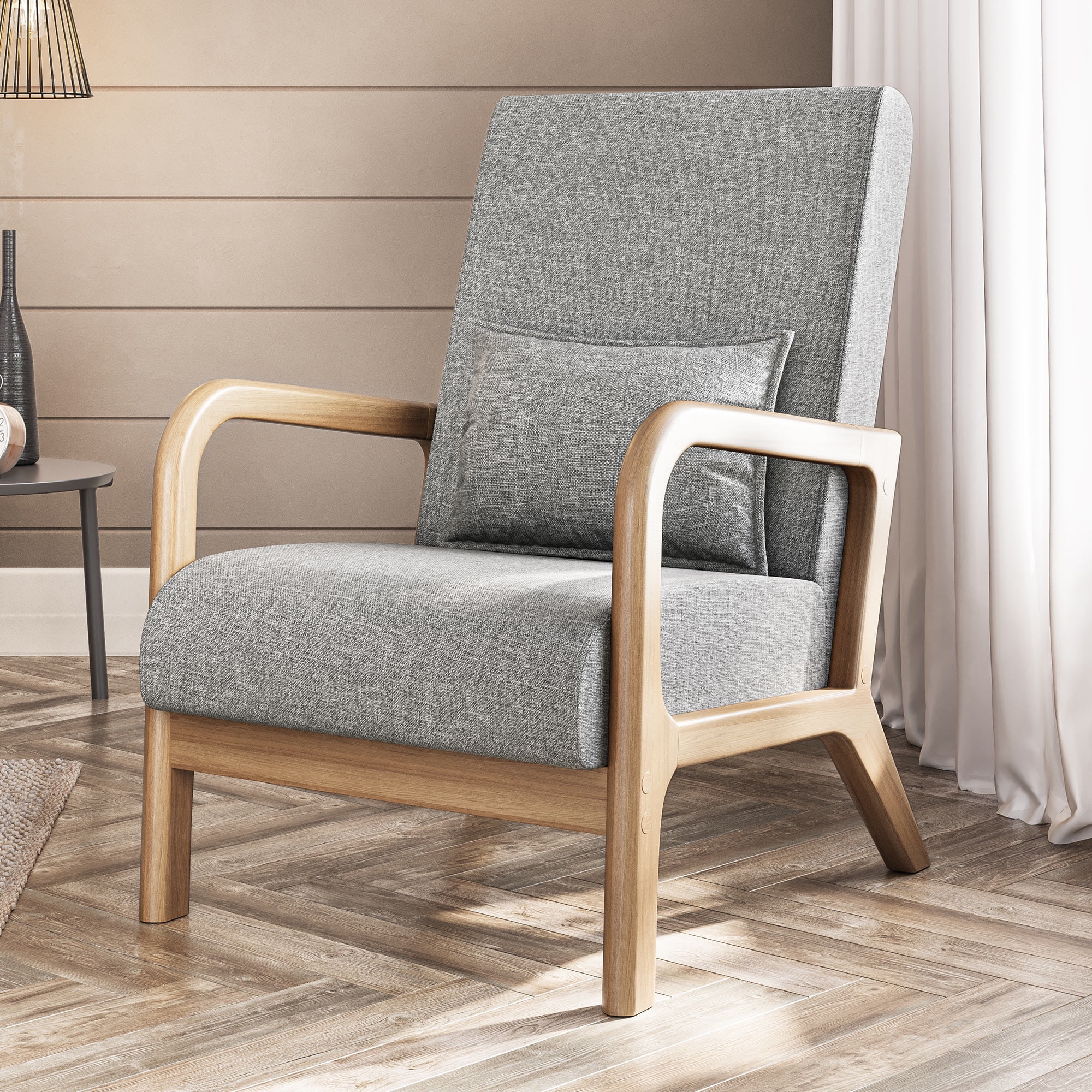 BELLEZE Mid-Century Wood Solid Print Light Accent Arm Chair with ...