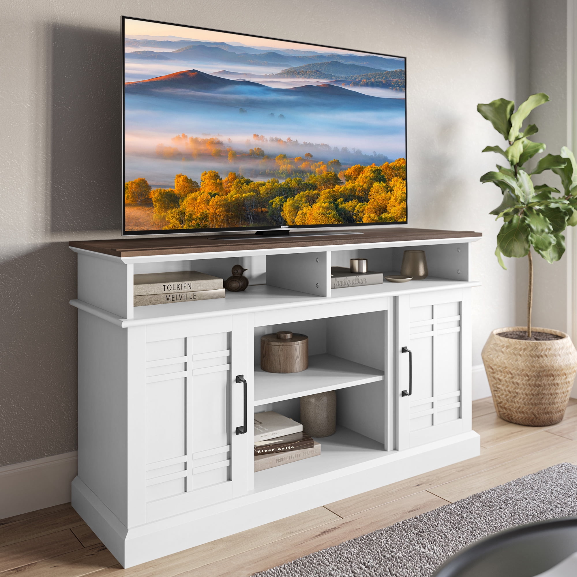 BELLEZE Modern 48" Farmhouse Wood TV Stand & Media Entertainment Center ...