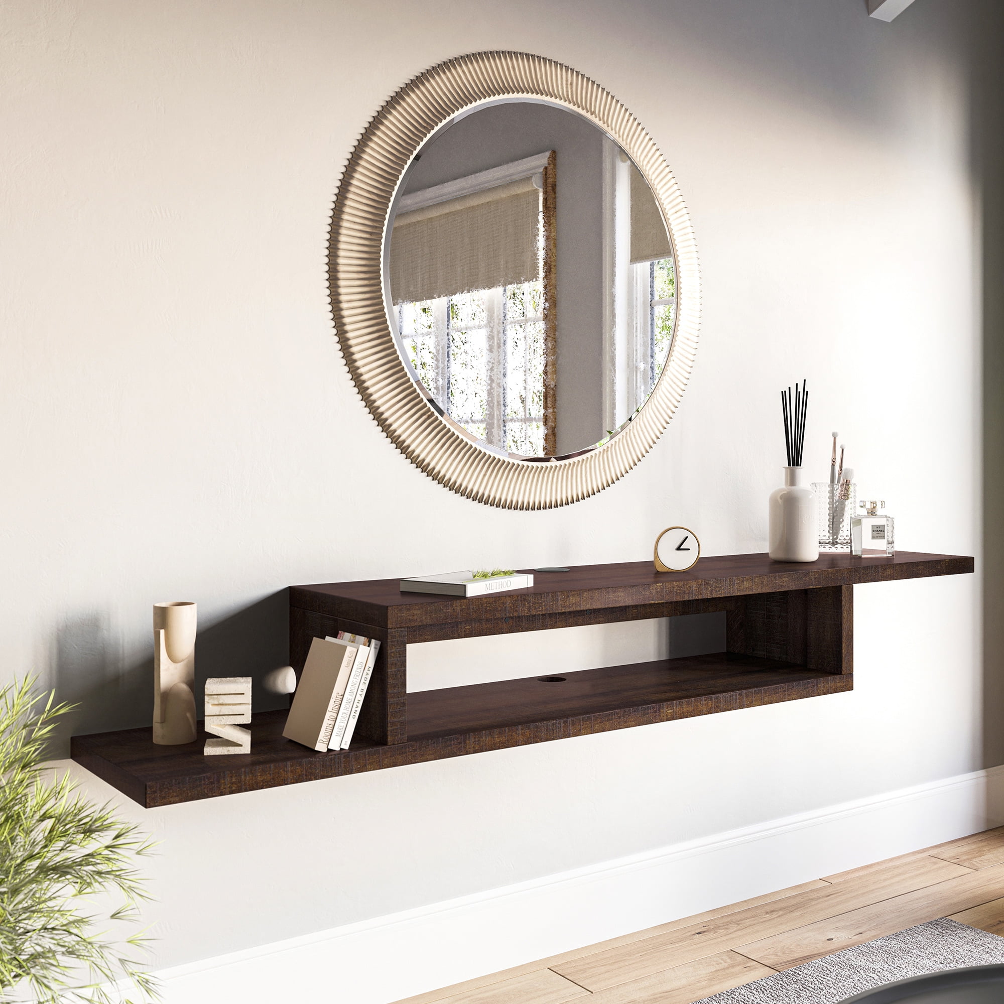 BELLEZE Modern Floating Wall Mounted 72" TV Console With Built-In Shelf ...