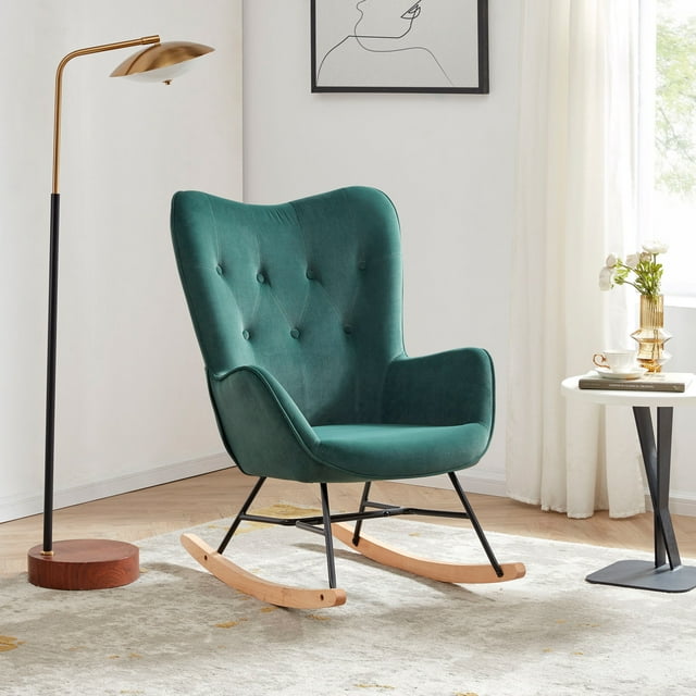 BELLEZE Modern Rocking Chair Tufted Upholstered Velvet Accent Rocker ...